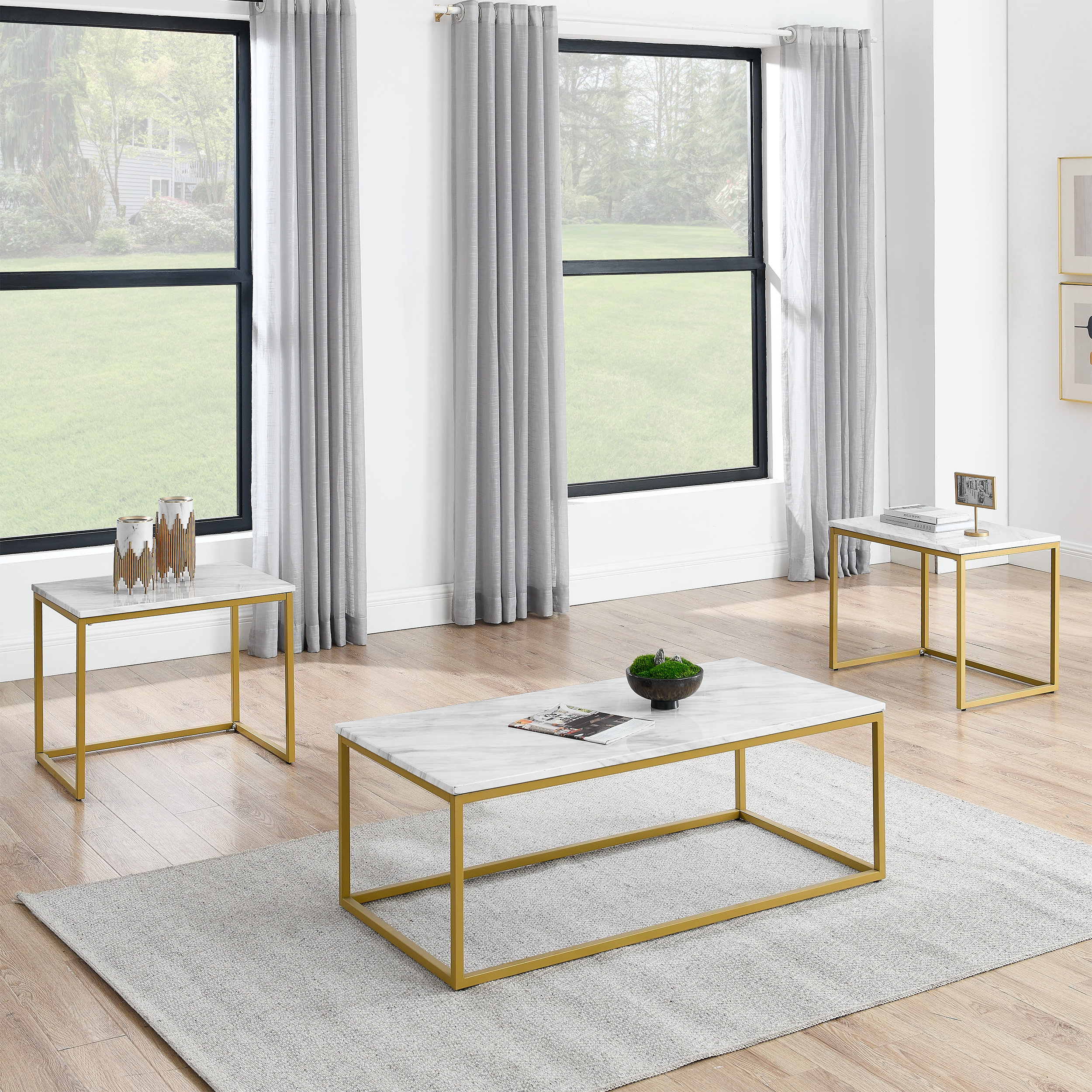 Mercer41 Raffaela 3-Piece Living Room Table Set with Faux Marble ...