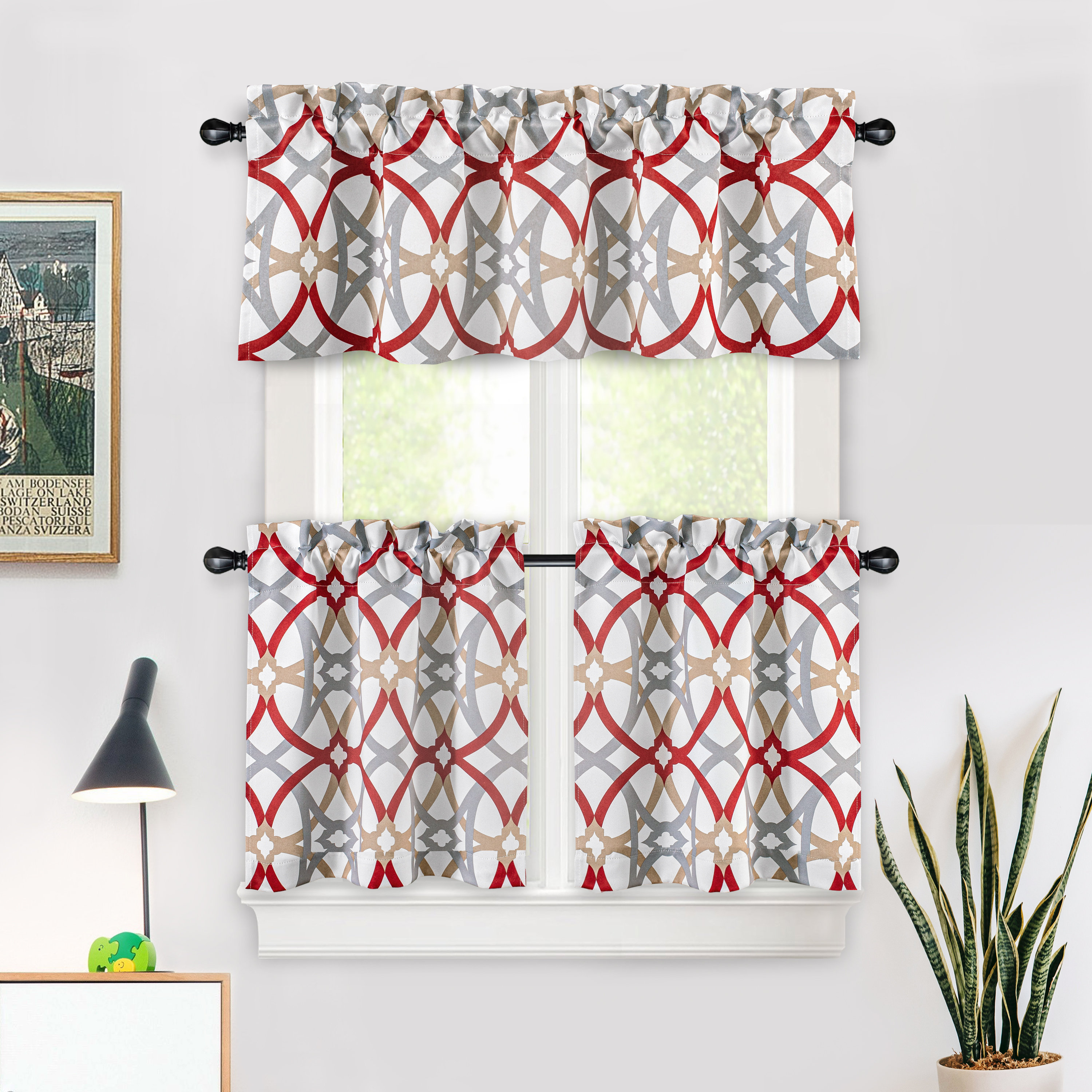Red Barrel Studio® Geometric 3 Pieces Kitchen Curtain Set Tailored 52 ...