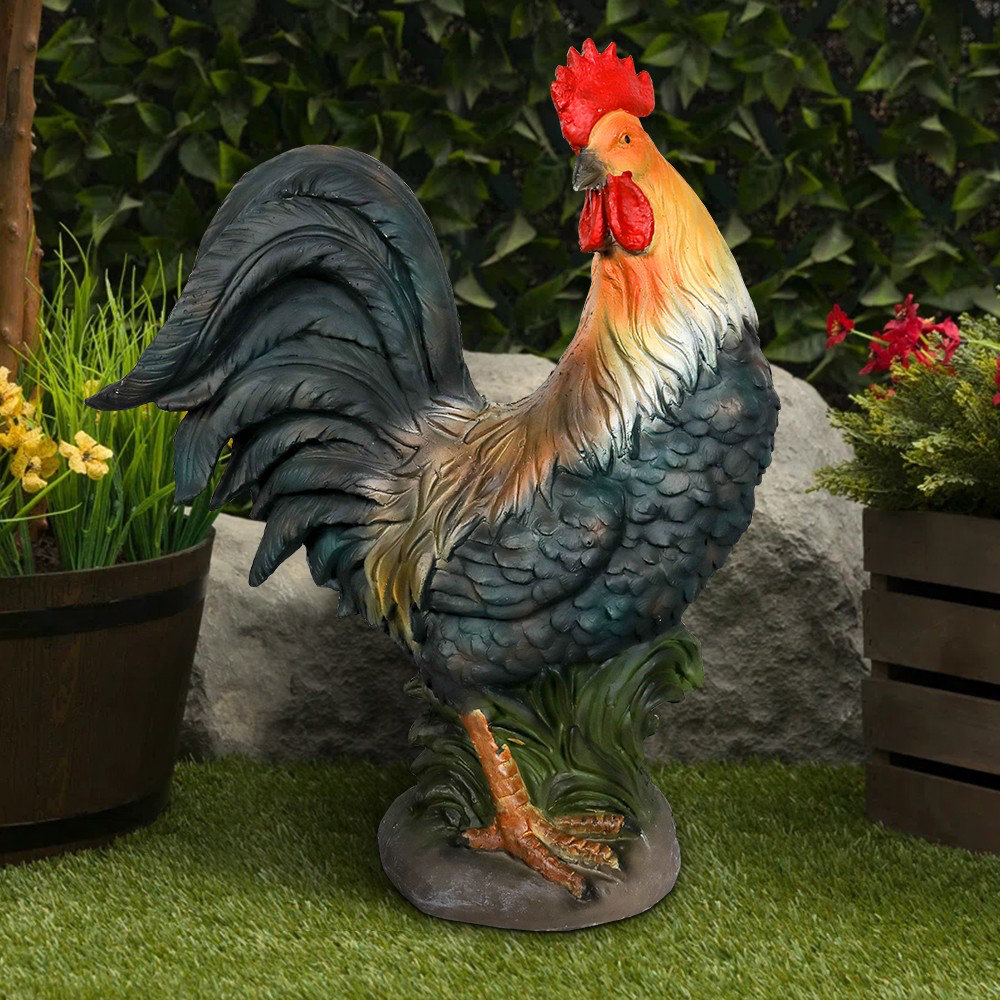 Ophelia & Co. 22.8 Inch Large Concrete Outdoor Rooster Garden Statue ...