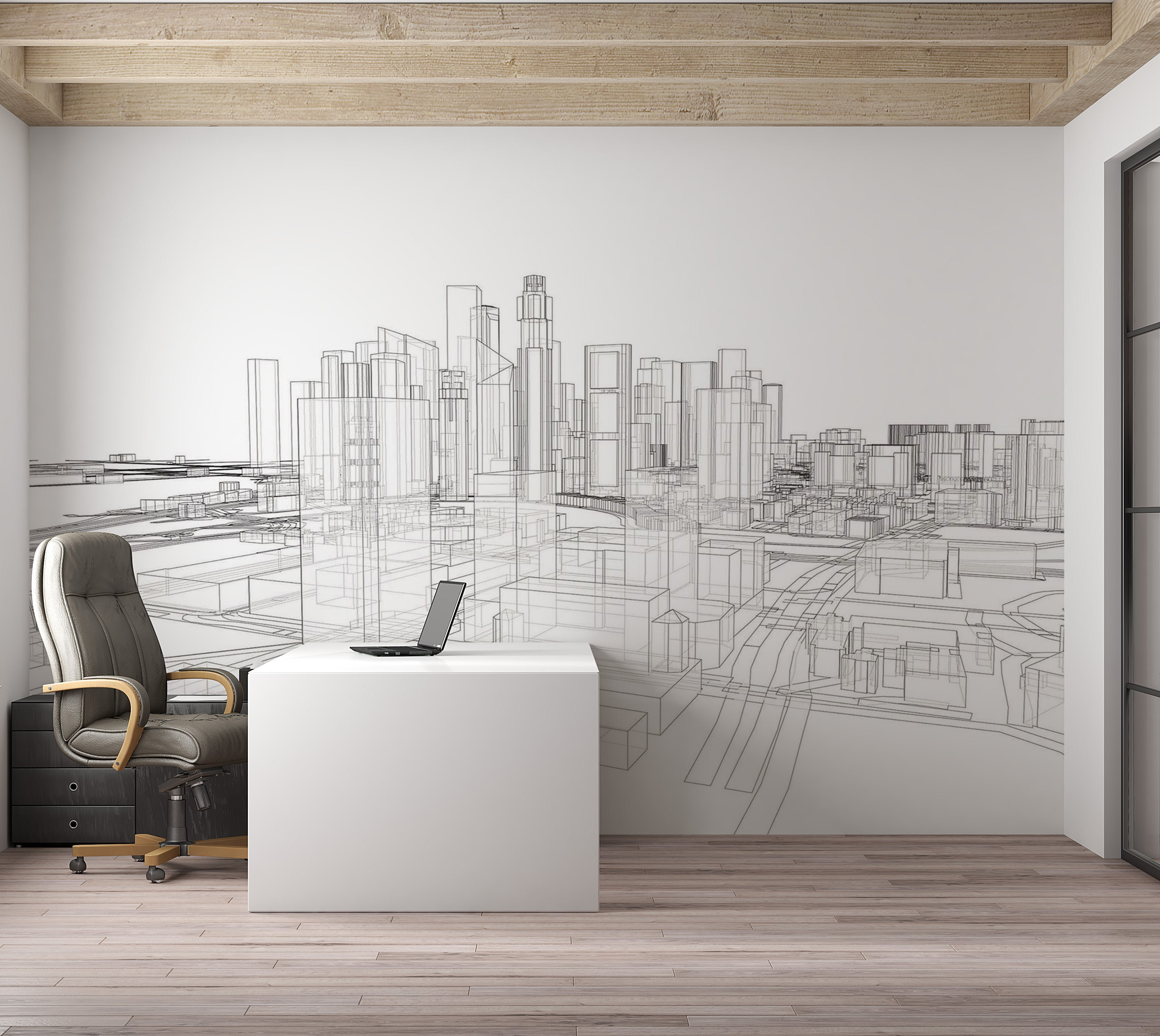 Hokku Designs Premium Wallpaper Wall Mural - City Blueprint Sketch ...