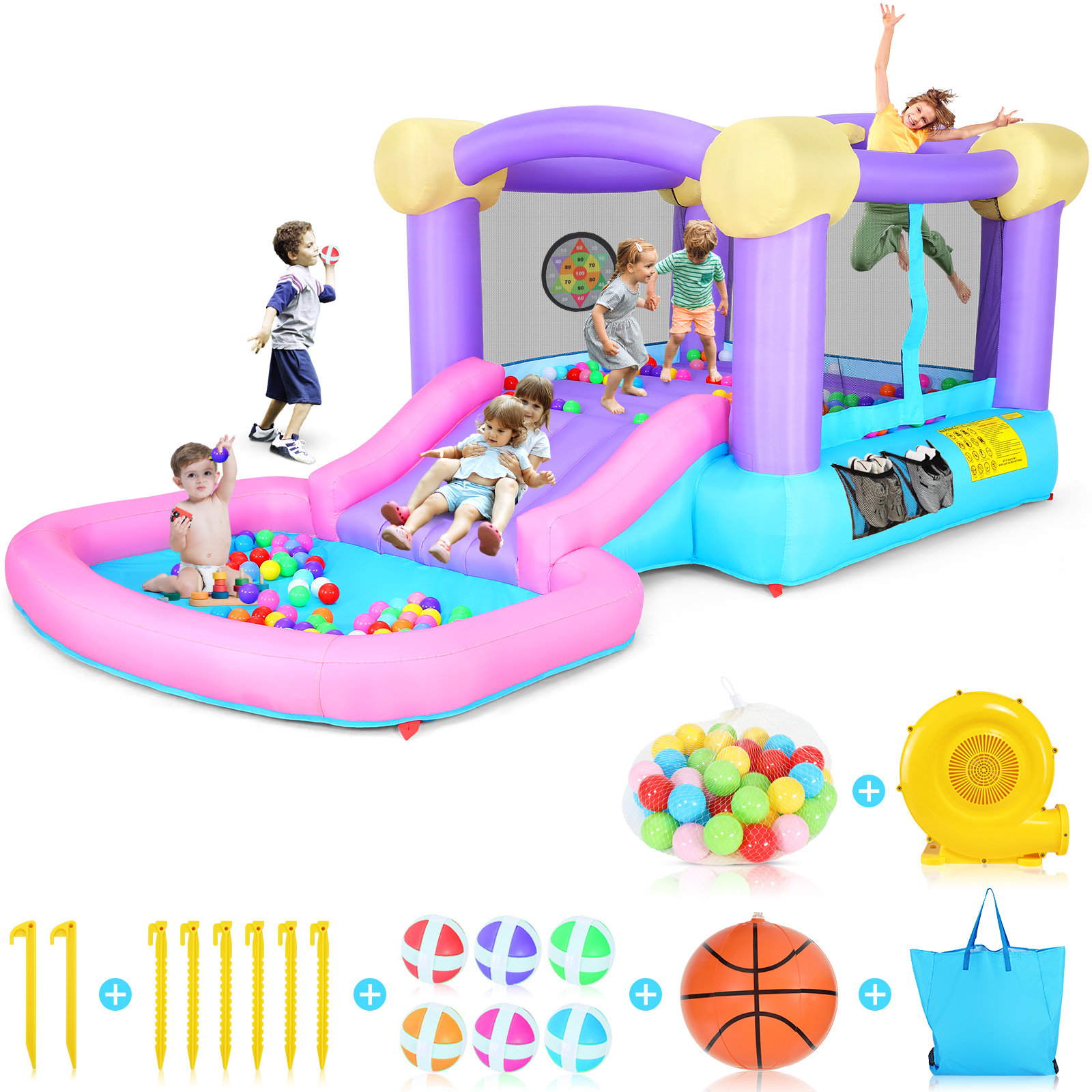 DreamDwell Home 13.4' x 6.8' Inflatable Bounce House for Kid w/ Ball ...