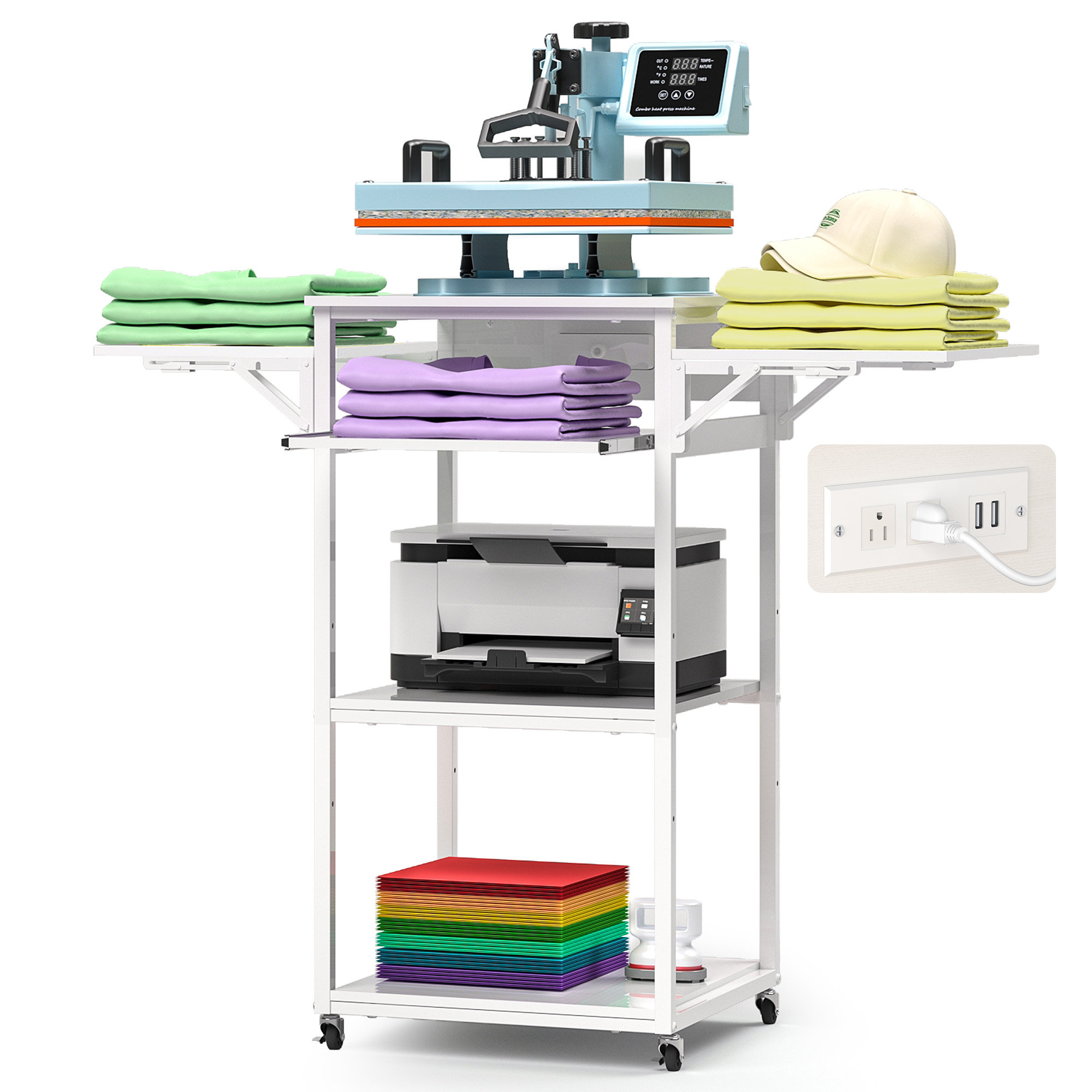 Ackitry 4 Tier Heat Press Table with Pull-Out Tray Foldable Movable ...