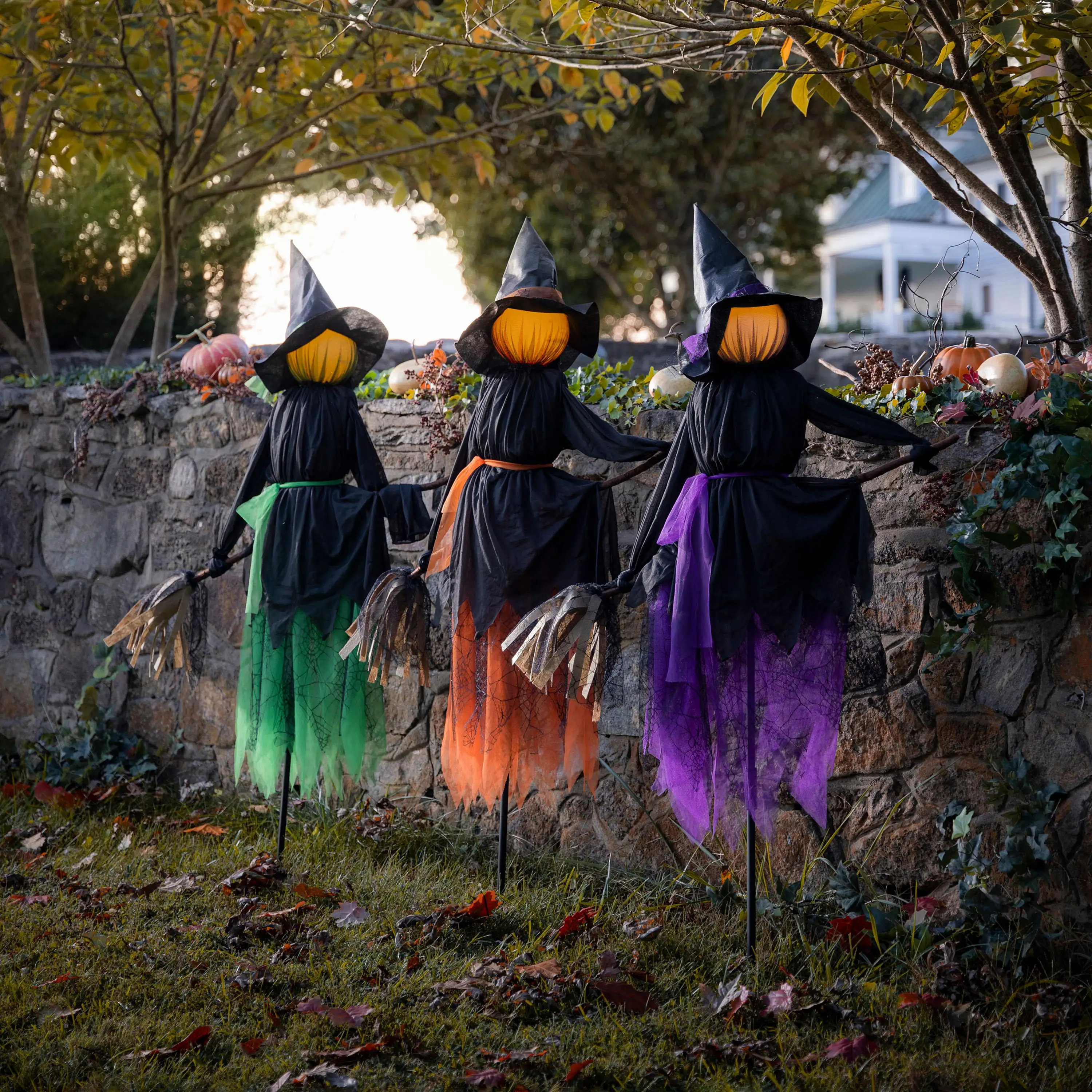 The Twillery Co.® Solar Lighted Halloween Witches on Brooms Stakes ...