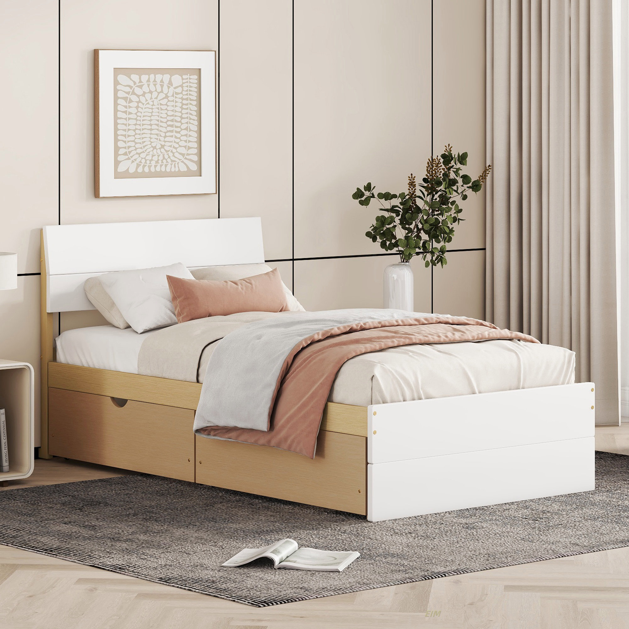 Latitude Run® Modern Twin Bed Frame With 2 Drawers For White High Gloss ...