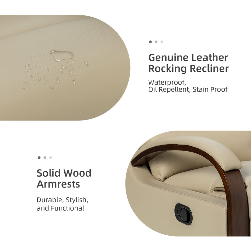 Wade Logan® Azilda 29" Wide Genuine Leather Manual Swivel Rocking ...