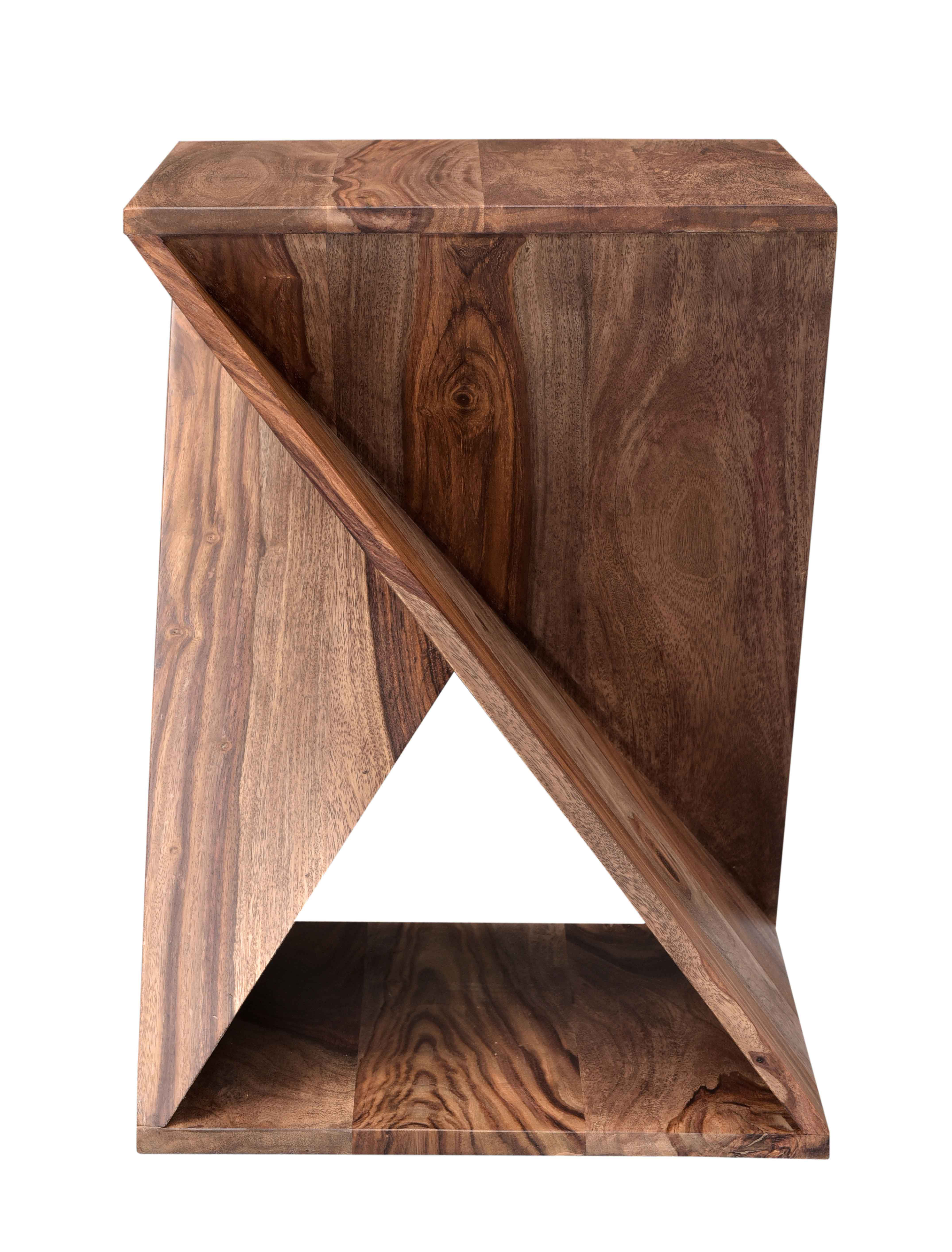 Loon Peak® Sheesham Wood Cutout Angular Twisted Geometric Brown Side End Accent Table With ...