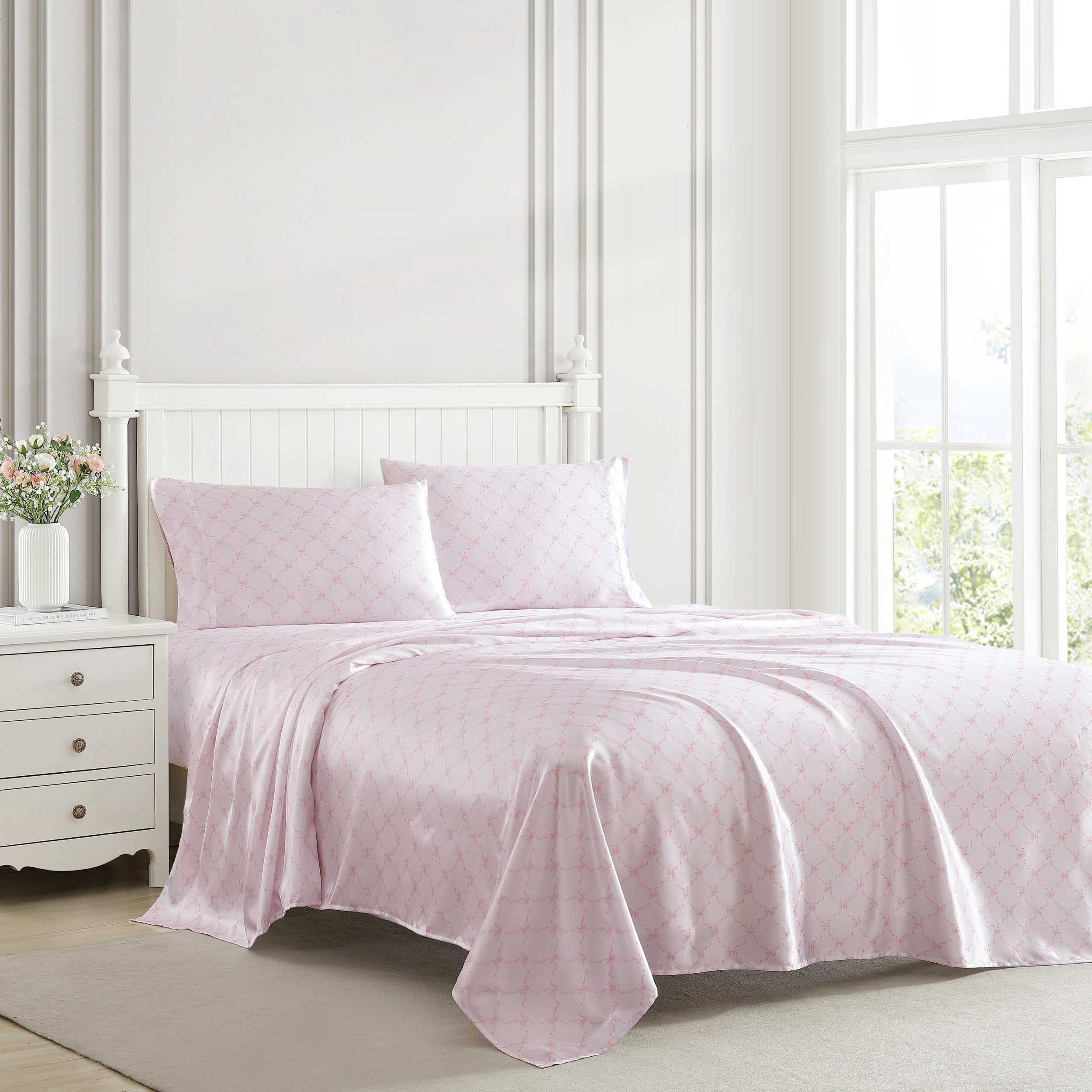 Laura Ashley Printed Satin Bow Sheet Set & Reviews | Wayfair