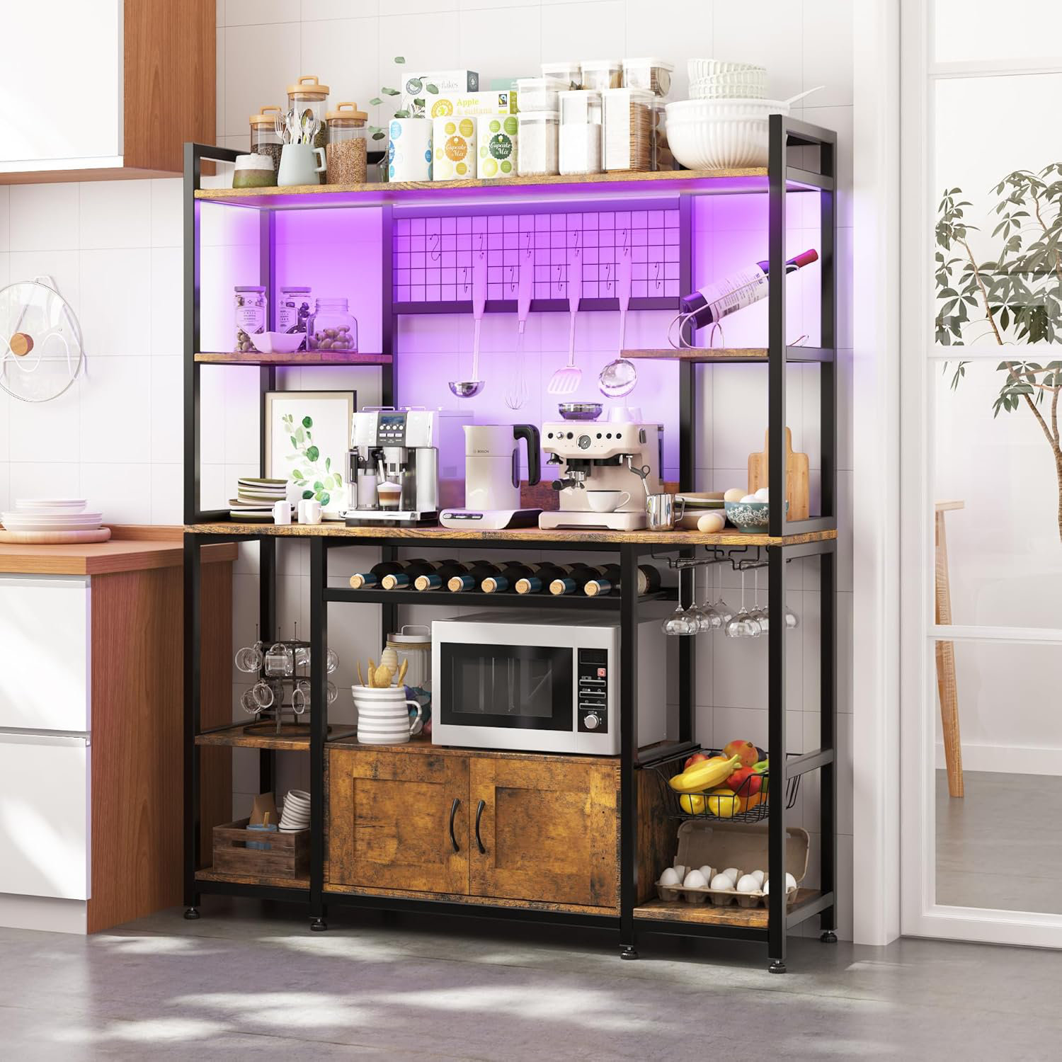 Ivy Bronx 55" Bakers Rack with Power Outlet and LED Light, 5-Tier ...