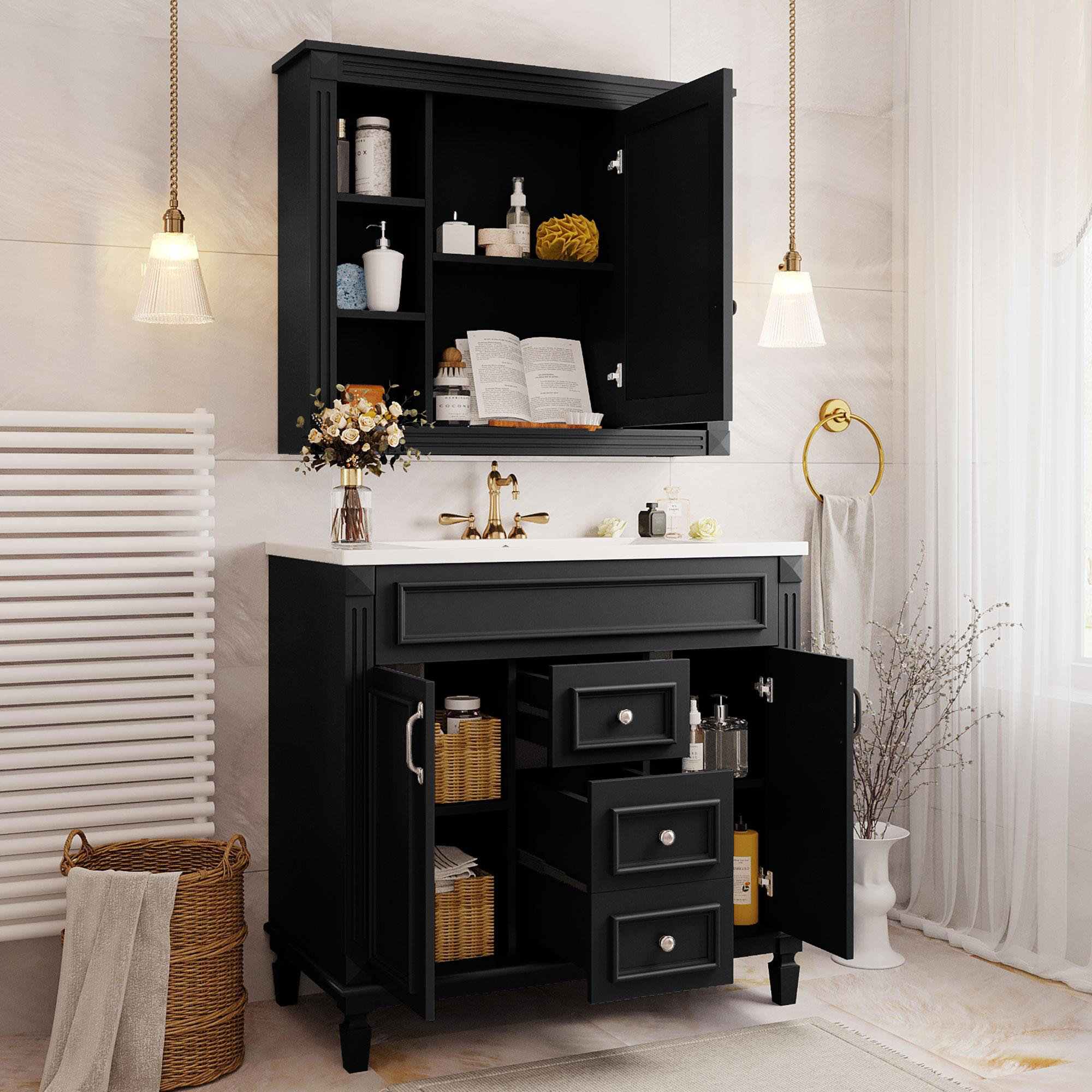Darby Home Co 36"Bathroom Vanity with Top Sink and Mirror Cabinet Combo ...