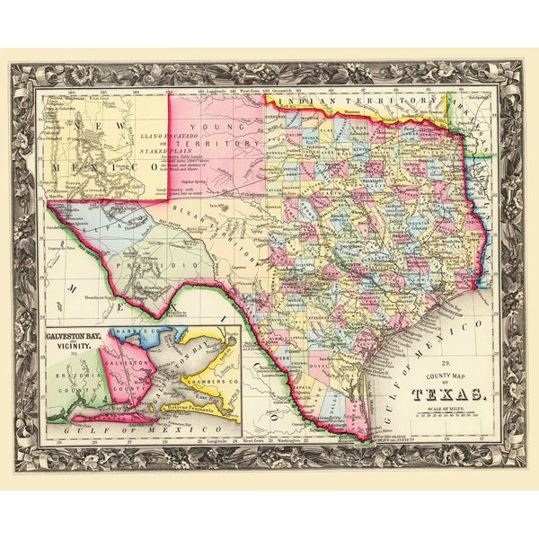 Trinx Texas State And County - Mitchell 1860 Poster Print By Mitchell ...