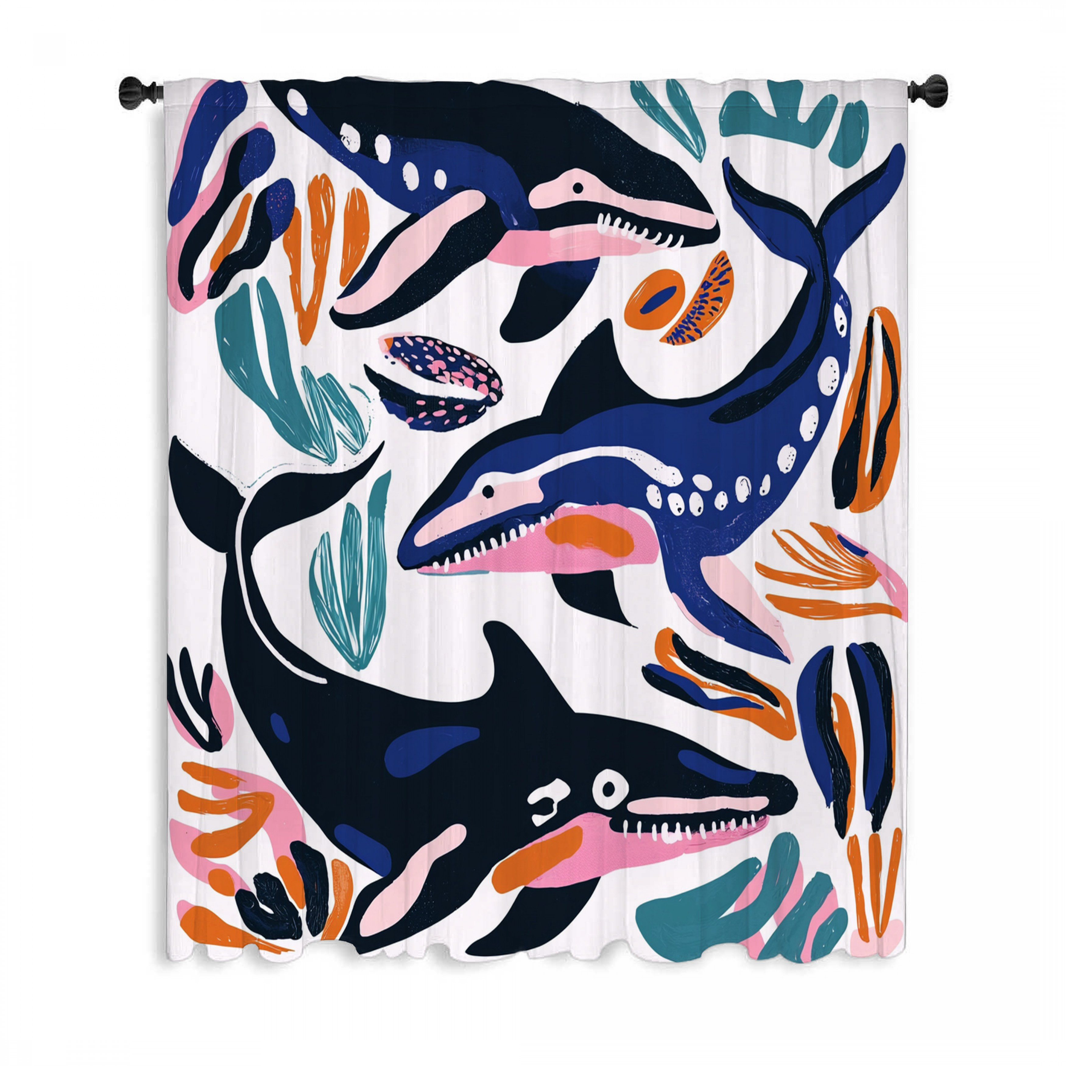 Longshore Tides Sharks Window Curtains, Marine Blockout & Sheer ...