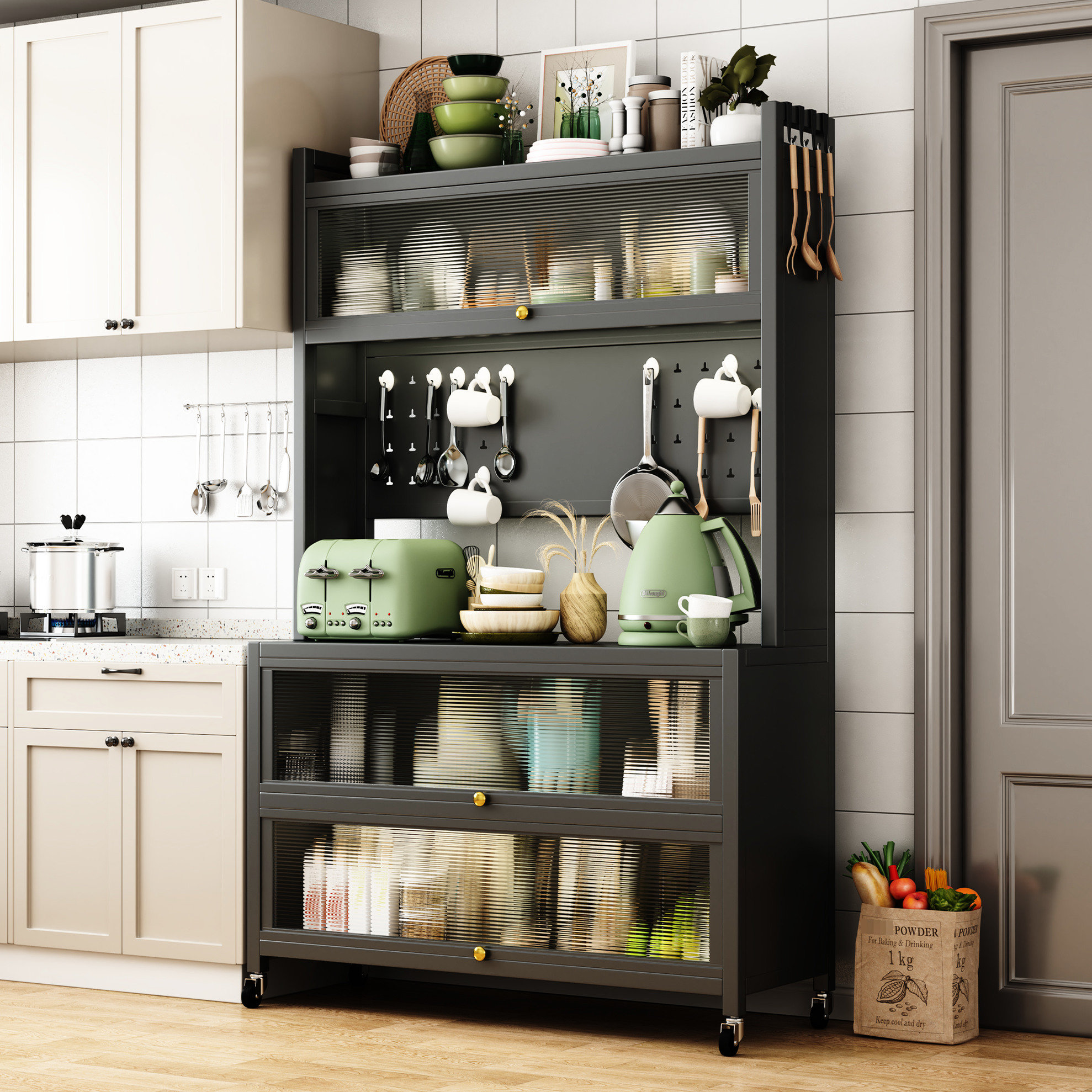 Latitude Run® Kitchen Storage Cabinets - Metal Shelves With Strong And ...
