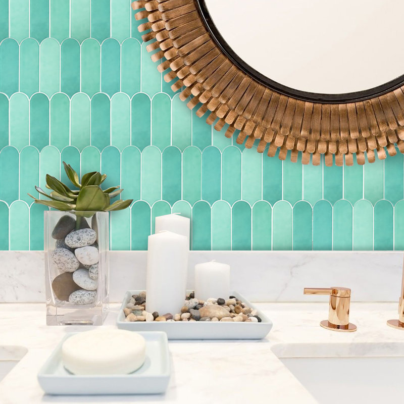 HOMEART 11.9'' W x 11.3'' L Peel and Stick Backsplash Feather Mosaic ...