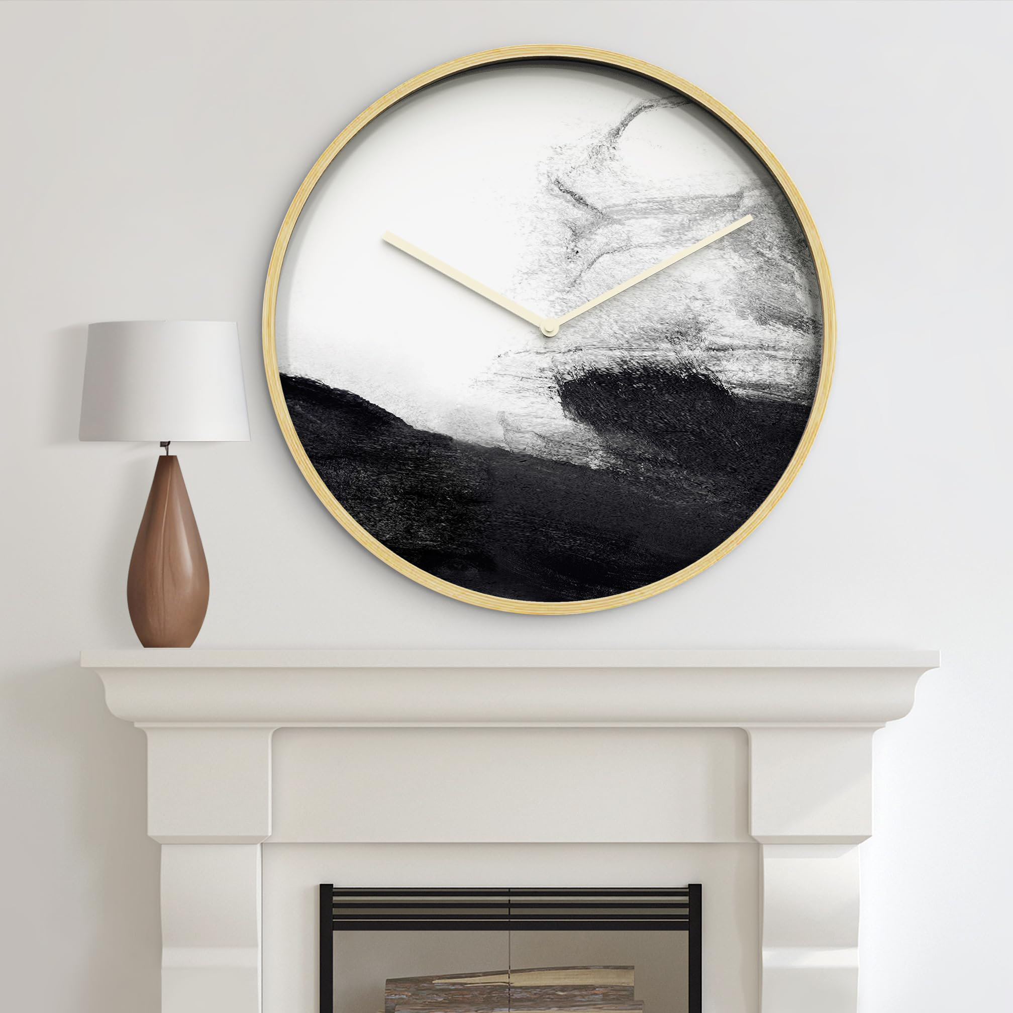 SIGNLEADER Black White Paint Stroke Swirls Clock Decor Wooden Large ...