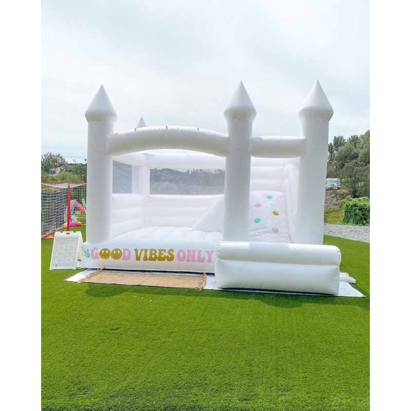 Connsann 15' x 13' PVC White Bounce House with Slide and Air Blower ...