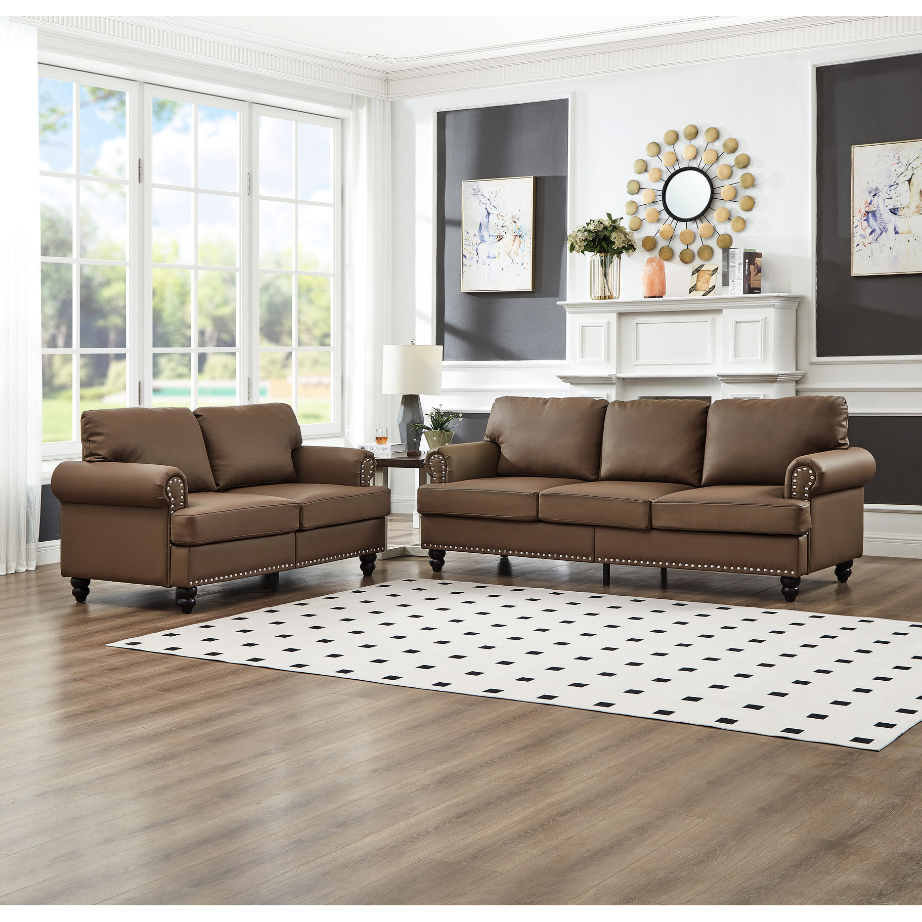 Latitude Run® Modern Classic Style 2+3 Seater And , Cowhide Upholstery ...