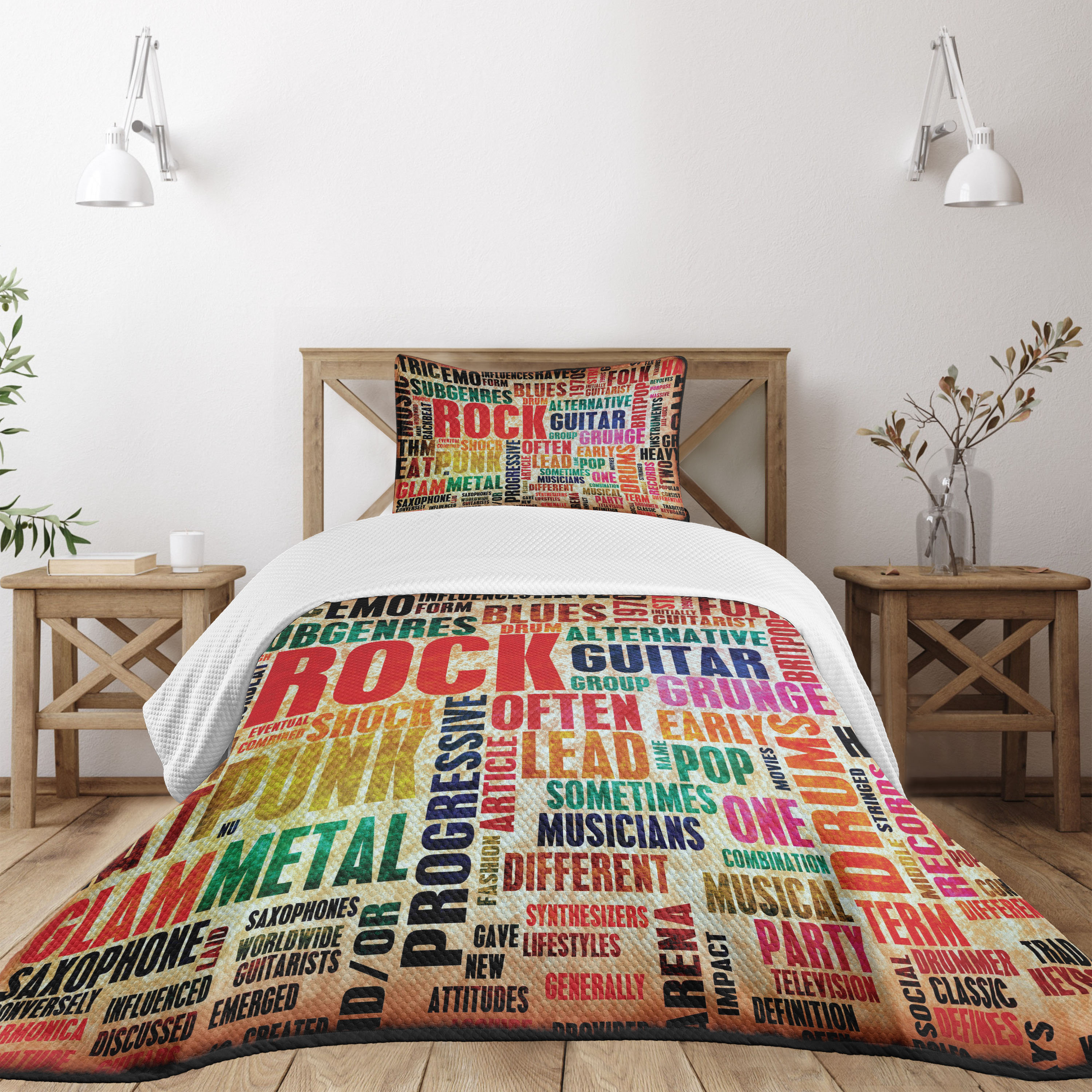 Ambesonne Retro Bedspread Set Music Rock 'n' Roll Poster Multicolor ...