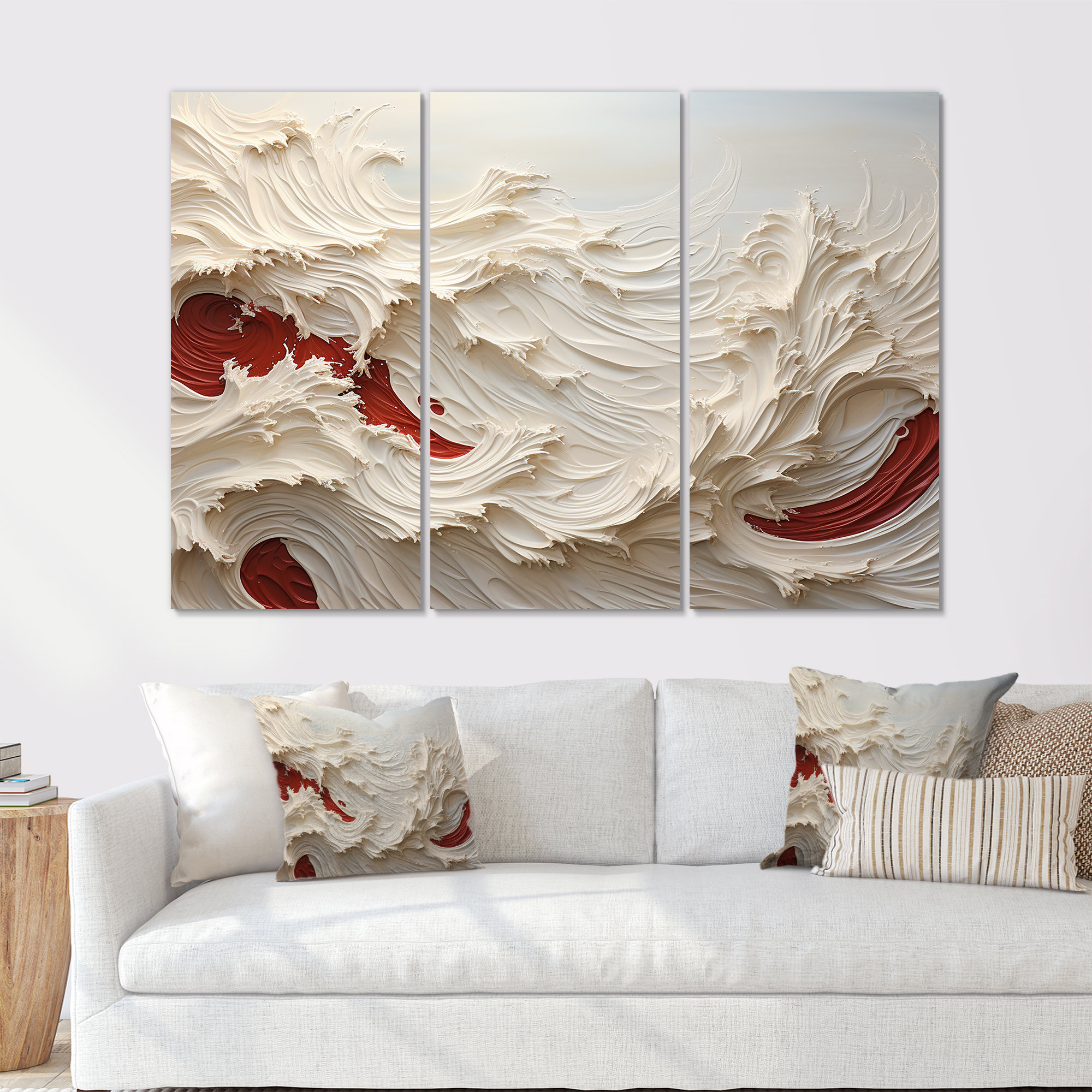 Ivy Bronx White And Red Wave Papercut Style - Coastal Waves Wall Decor ...