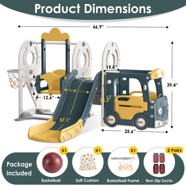 Suteck 5 in 1 Toddler Slide, Kids Slide with Climber,Bus Playhouse and ...