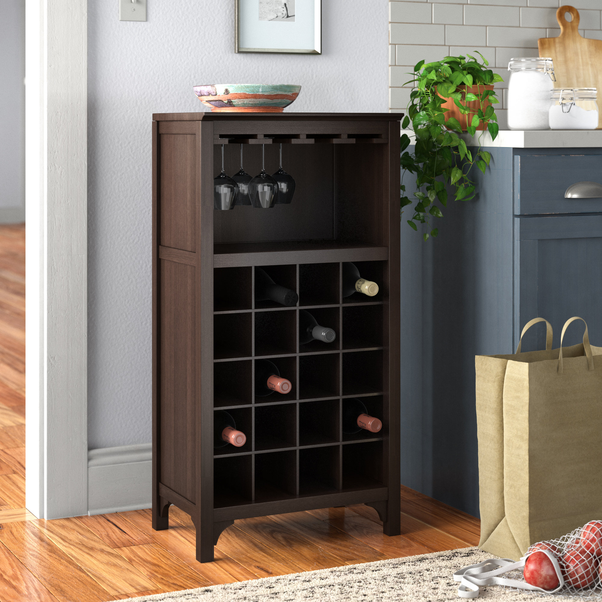 Red Barrel Studio® 20 Bottle Floor Wine Bottle & Glass Rack in Espresso ...