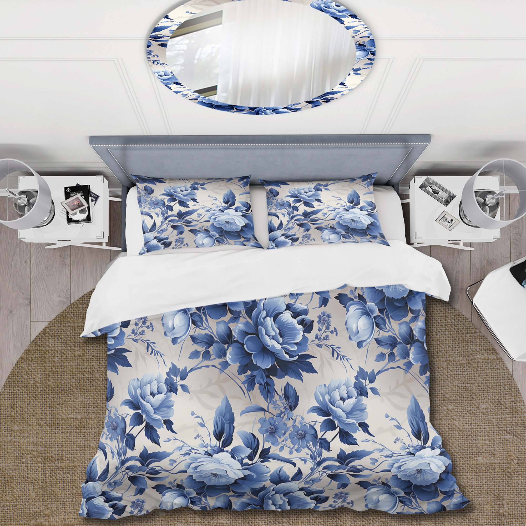 Design Art Cobalt Blue Cameo Cameo Victorian Pattern II Duvet Cover Set ...