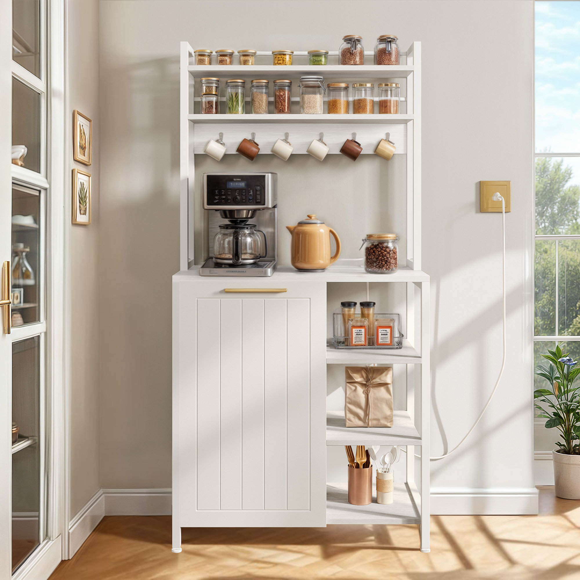 Ebern Designs Black 6-Tier Kitchen Baker’s Rack with Power Outlets ...