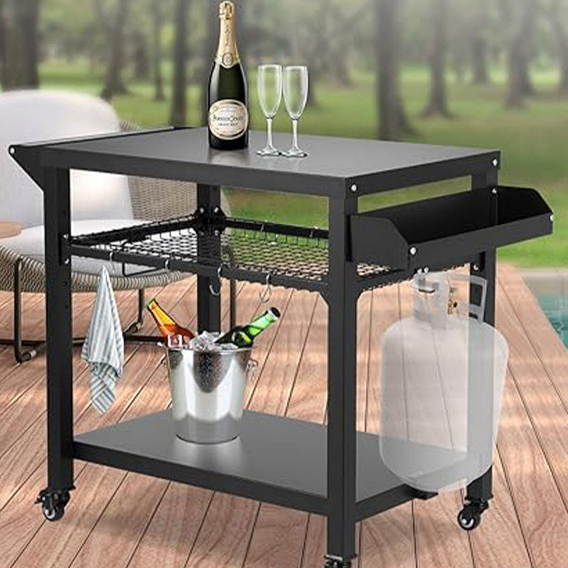 Lark Manor Moveable Stand Table with Wheels Dining Cart Table, Outdoor ...
