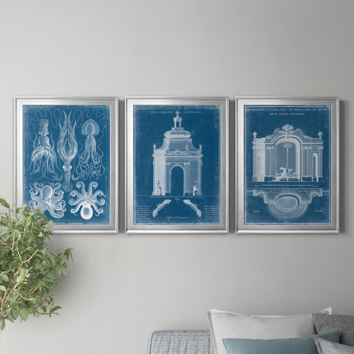 One Allium Way Marine Blueprint V - 3 Piece Picture Frame Set on Canvas ...