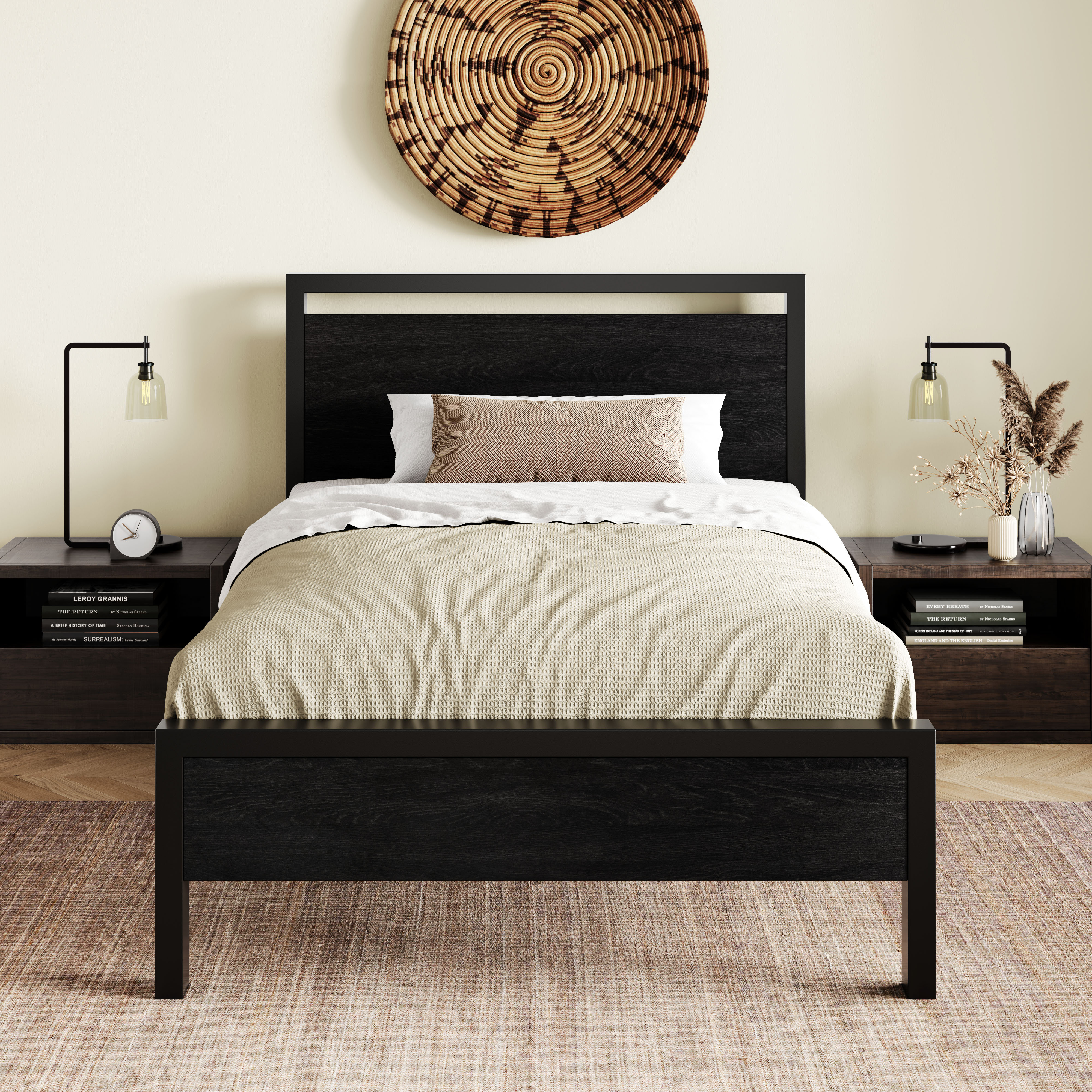 Trent Austin Design® Metal Frame Platform Bed with Wood Headboard ...