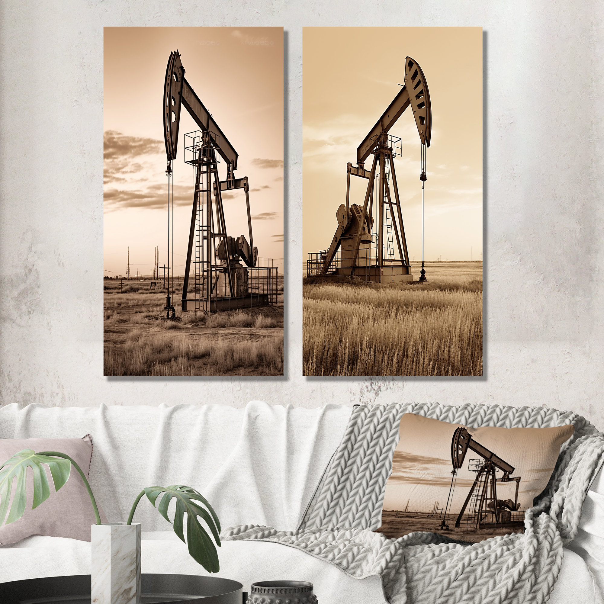 Gracie Oaks Sepia Oil Drilling Rig Fields Horizon - Oil Rigs / Fields ...