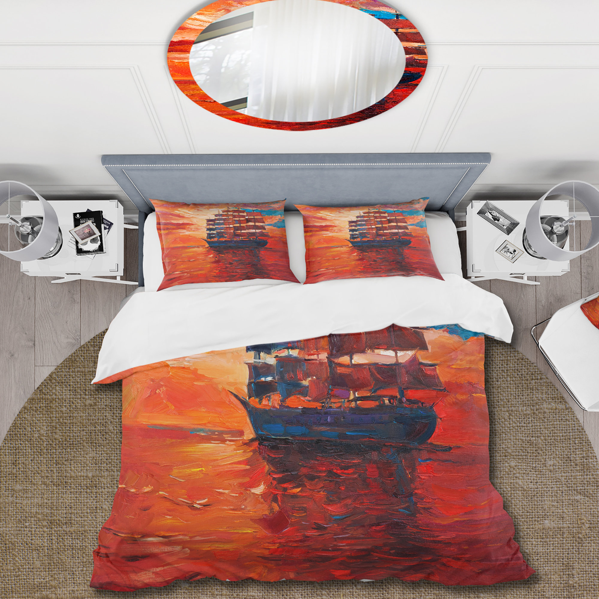 Design Art Frigate During Evening Glow On The Ocean Horizon - Nautical ...