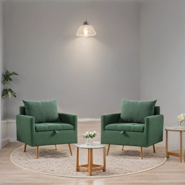 Canora Grey Eliath 27.6" Wide Modern Tufted Upholstered Linen Arm ...