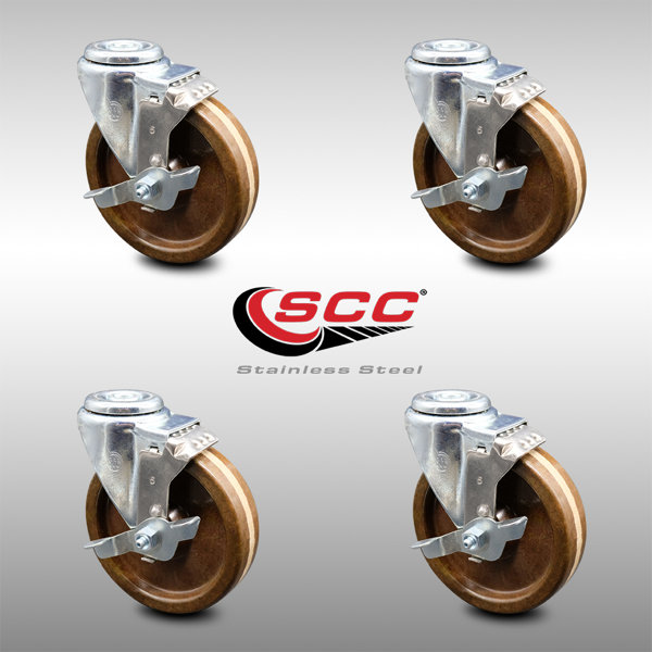 Service Caster SS High Temp Phenolic Wheel Swivel Bolt Hole Caster Set ...