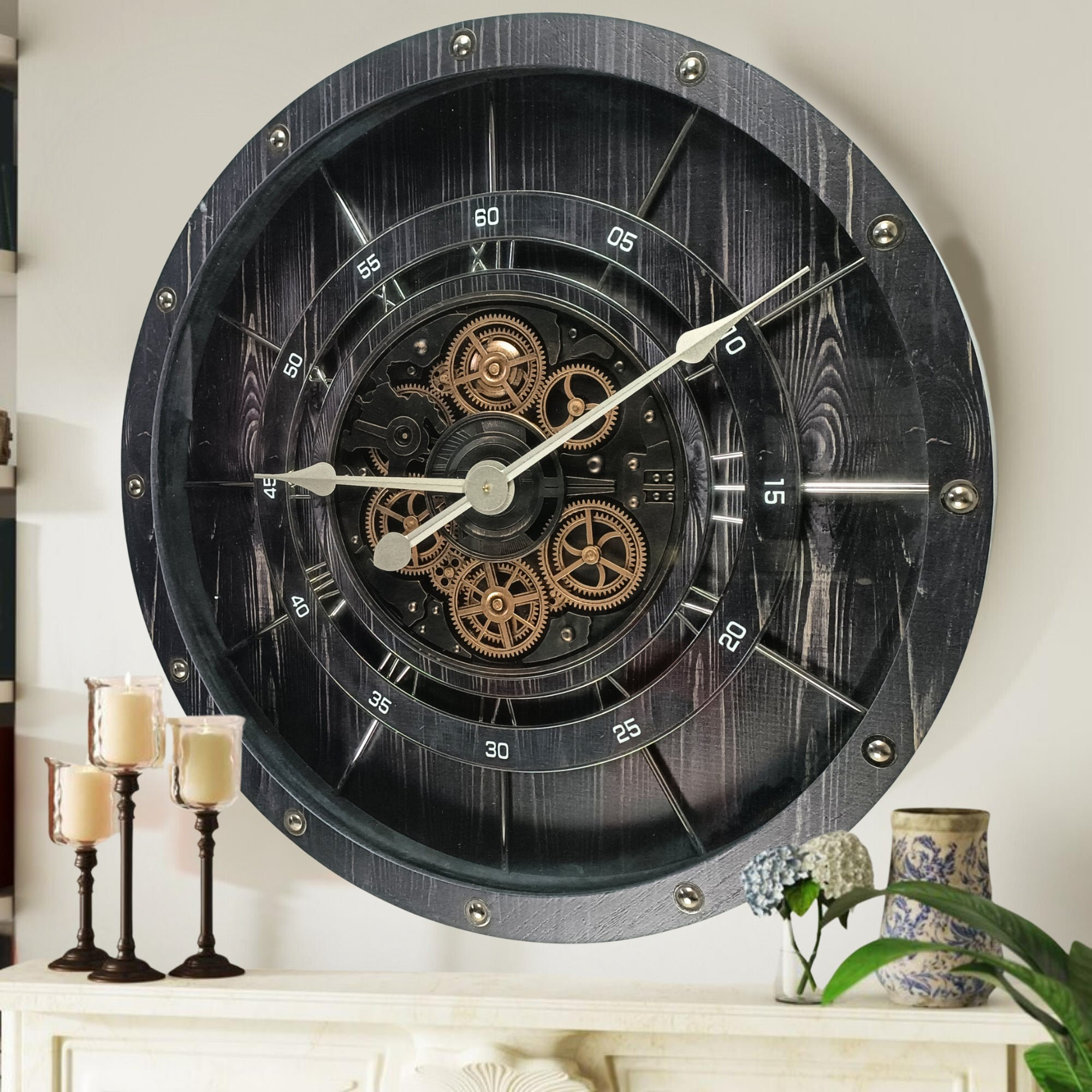 THE GEARS CLOCK Wall Clock with Real Moving Gears FR-LI_ 32 in Round ...