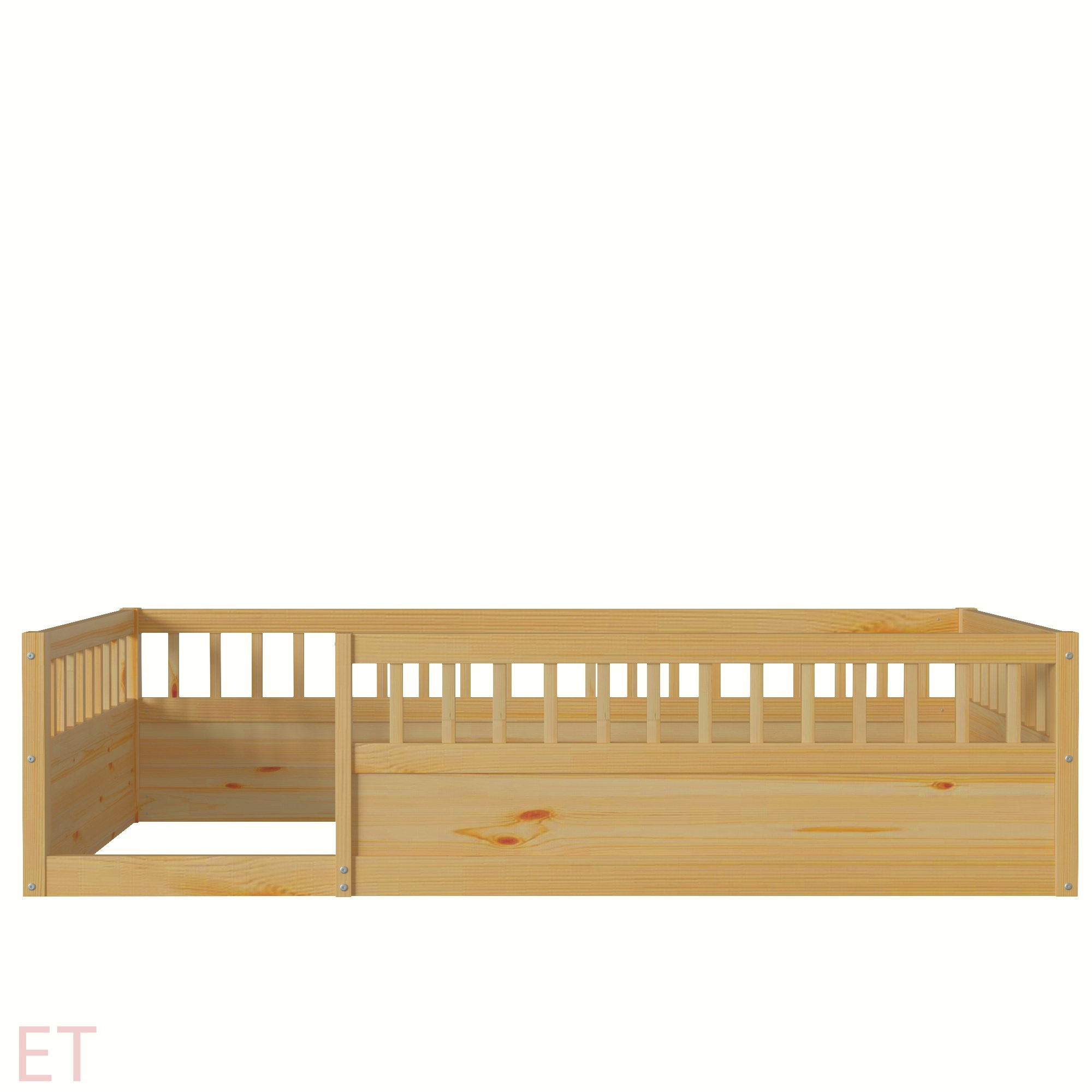 Harriet Bee Twin Floor Bed Frame With Fence, Wood Kids Floor Beds Frame ...