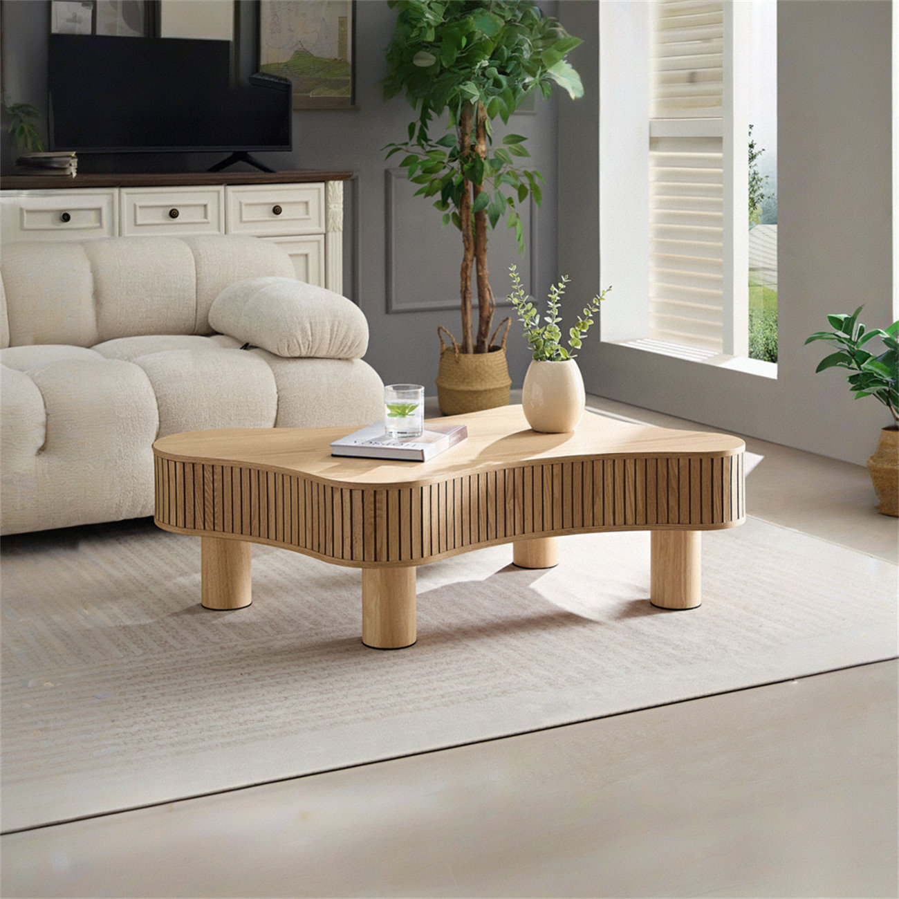 Latitude Run® Modern Wooden Irregular Shape Coffee Table 42.52 Inch ...
