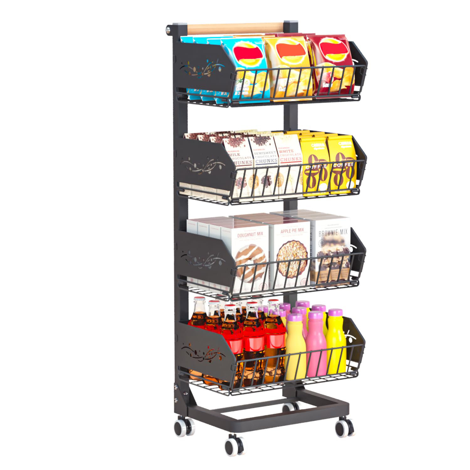 Rebrilliant Heavy 4-Tier Snack Cart With Wheels,Rolling Pantry Floor ...