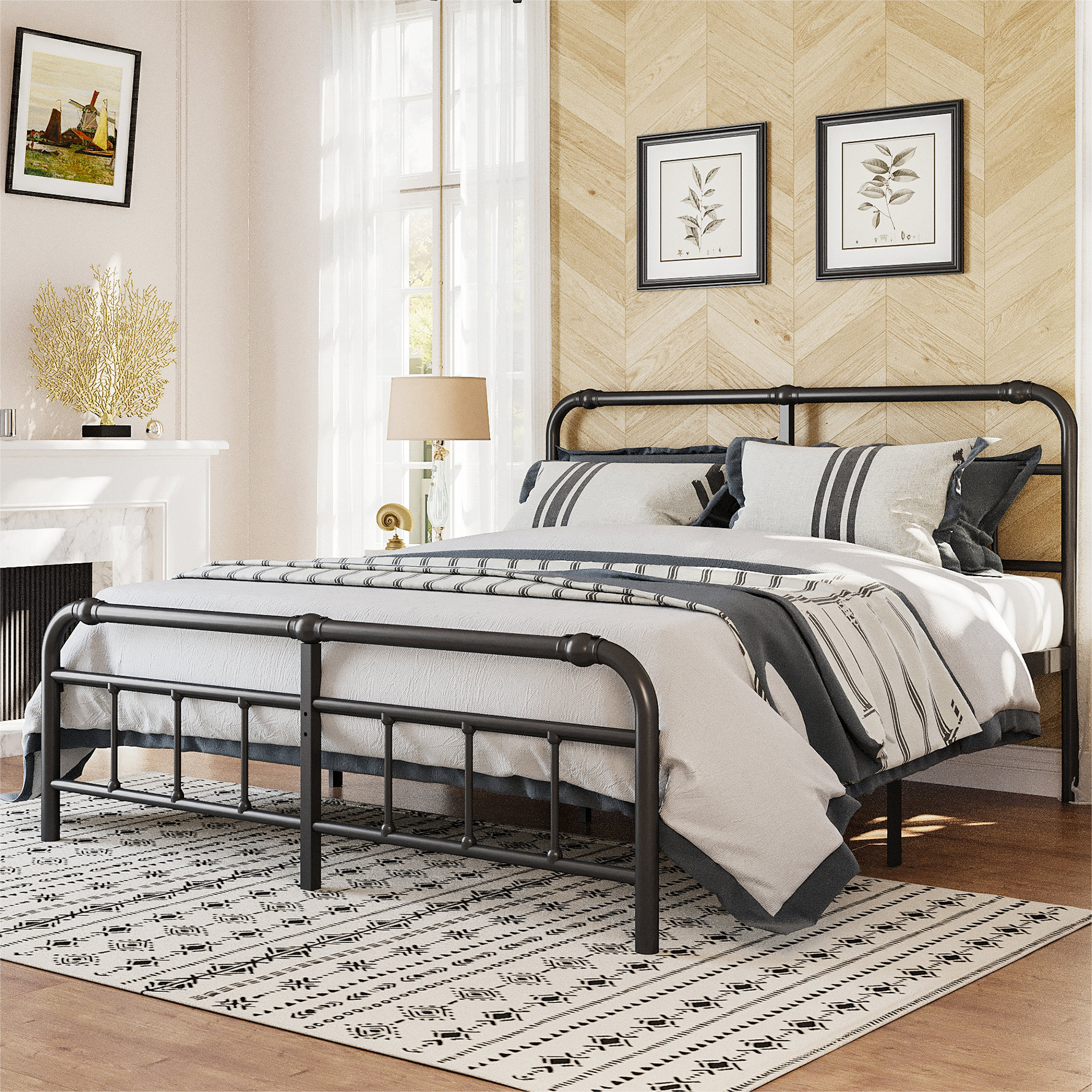 Ebern Designs Ableton Heavy-Duty Anti-Sway 18-inch Steel Tube Iron Bed ...