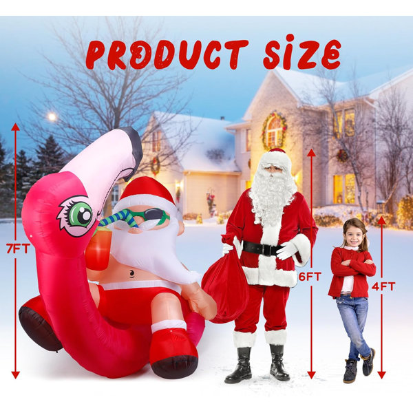 The Holiday Aisle® 7Ft Santa With Flamingo Inflatable, Larger Than Life ...