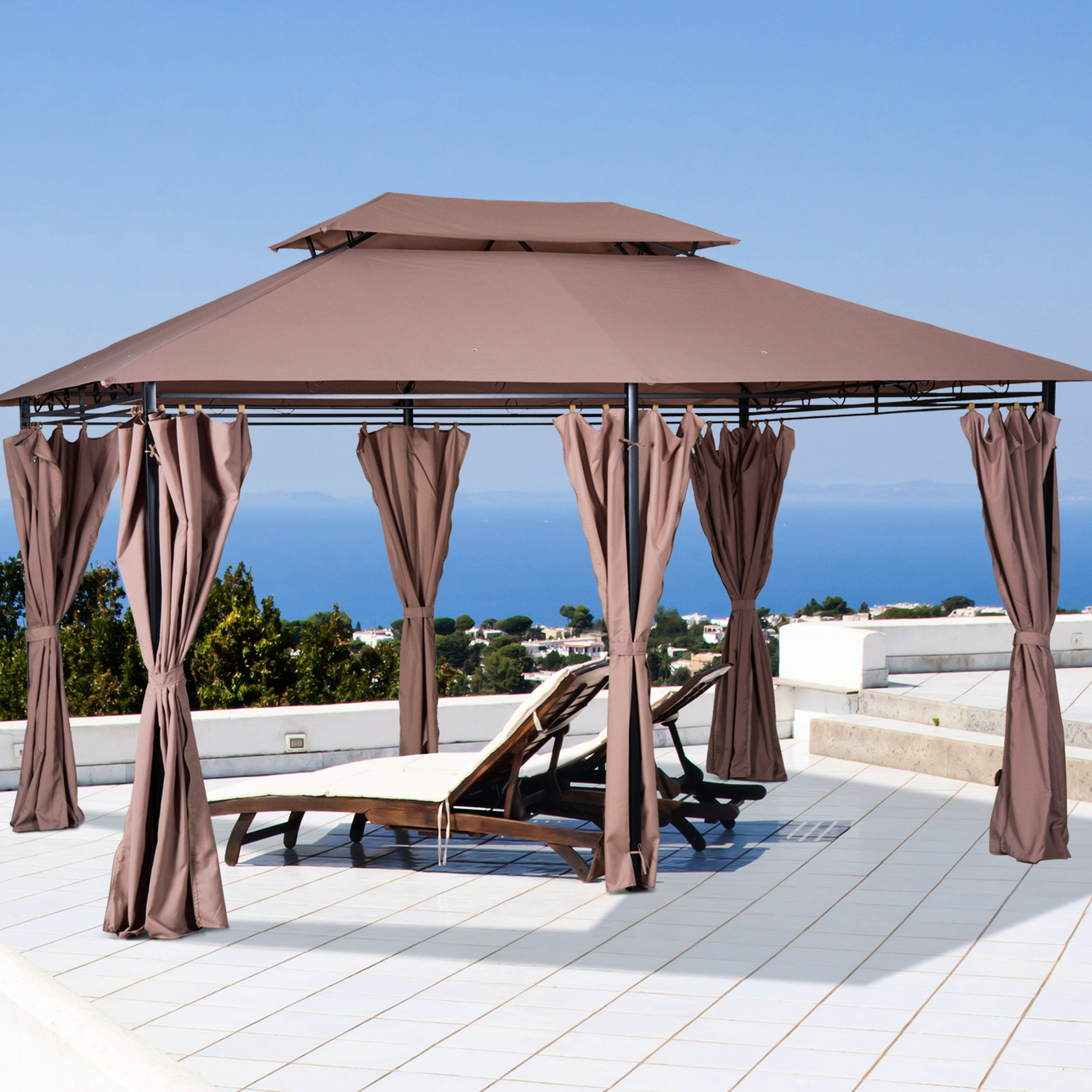 Latitude Run® Patio Gazebo 10' X 13', Steel Frame, Khaki, For Backyard ...