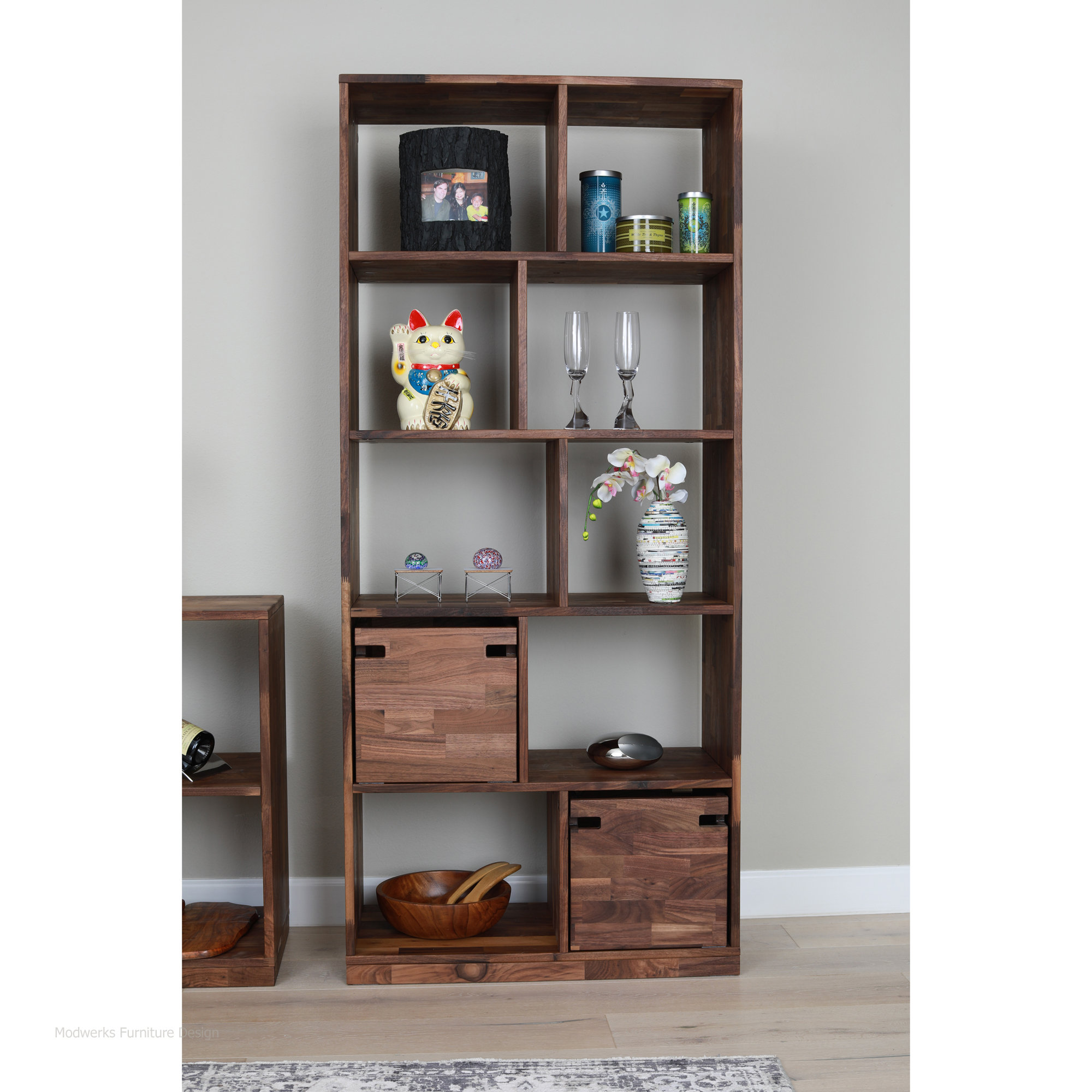 Loon Peak® Zanesfield Tall Walnut Bookcase, Open Modern Style, Natural ...