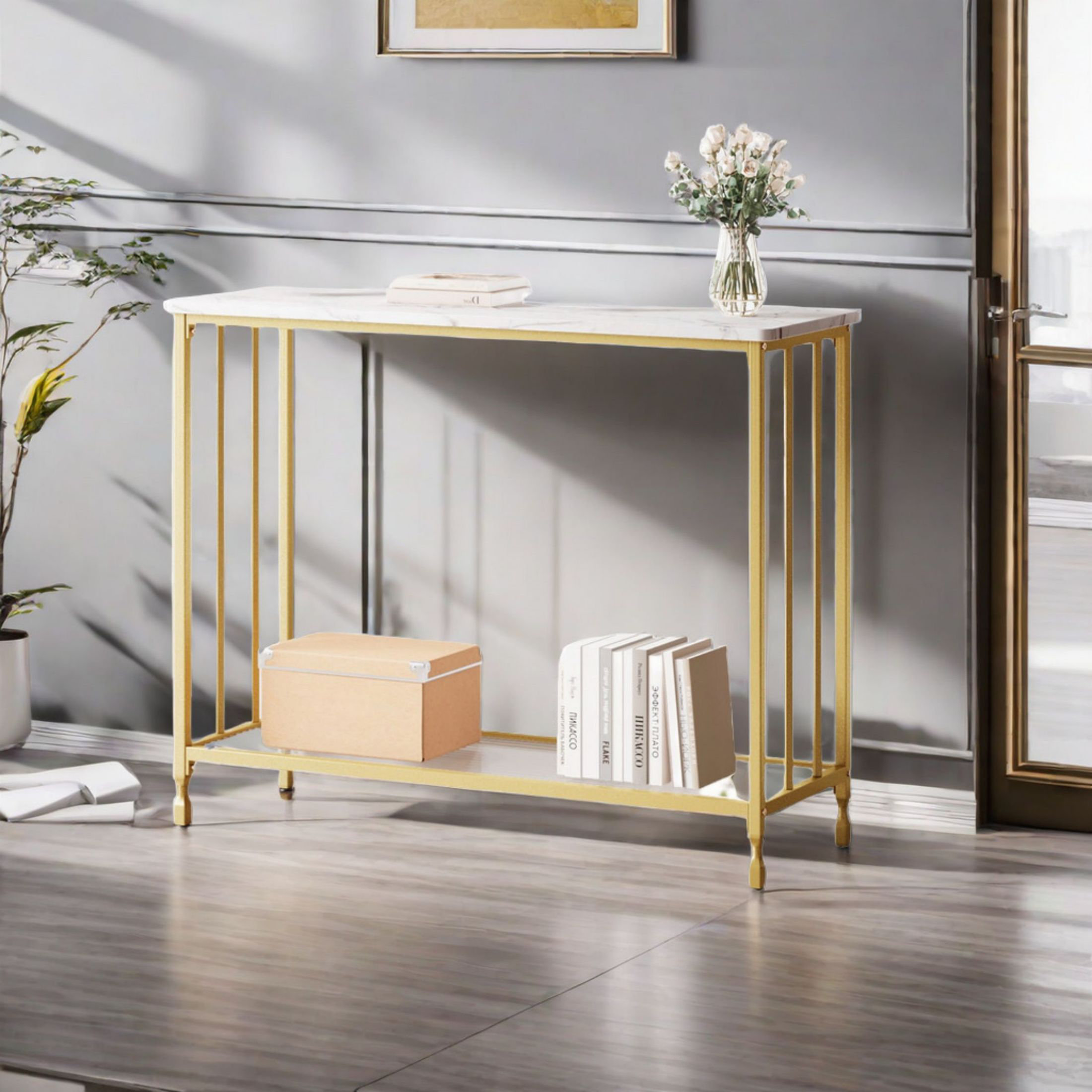 17 Stories Console Table With Glass Shelf And Metal Frame , Sofa Table ...