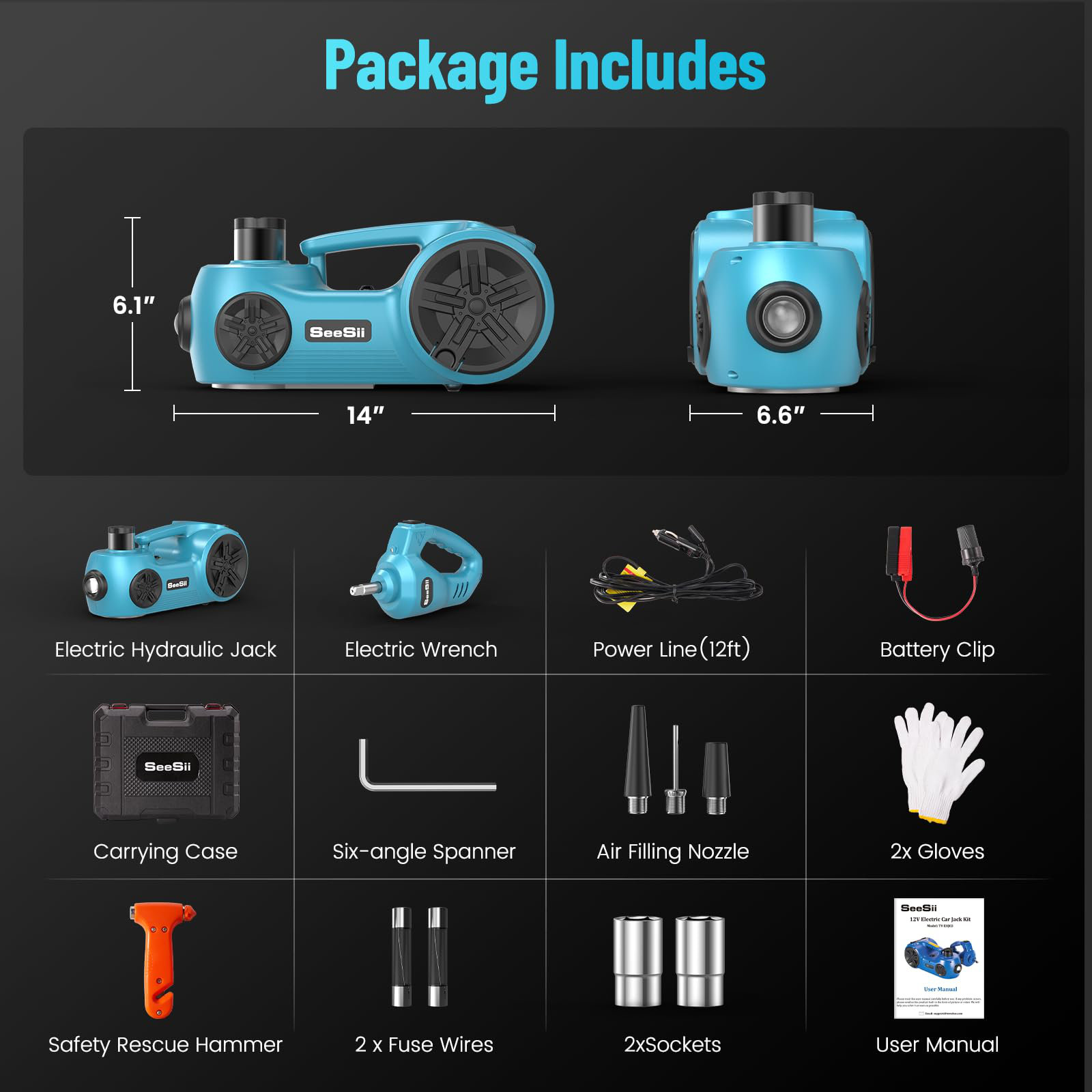 Zeki Shoggy Electric Car Jack Kit: 5 Tonne 12V Hydraulic Jack With ...