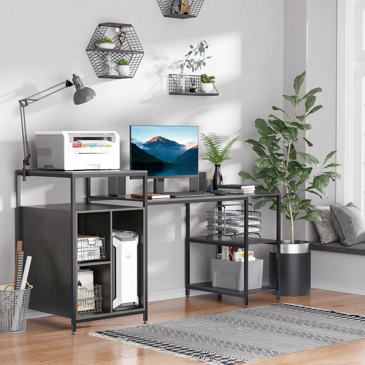 Latitude Run® 68 Inch Office Table Computer Desk Workstation Bookshelf ...