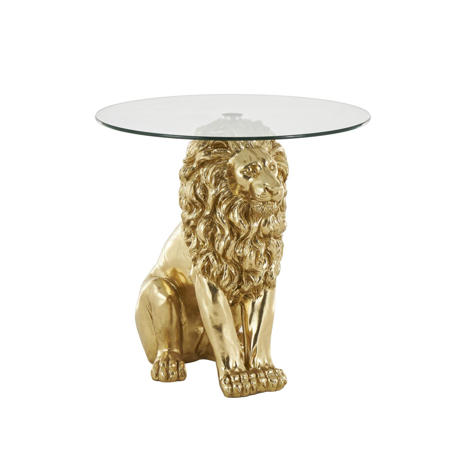 Bungalow Rose Nerimane Cole And Grey Resin Sitting Lion Accent Table With Glass Tabletop ...