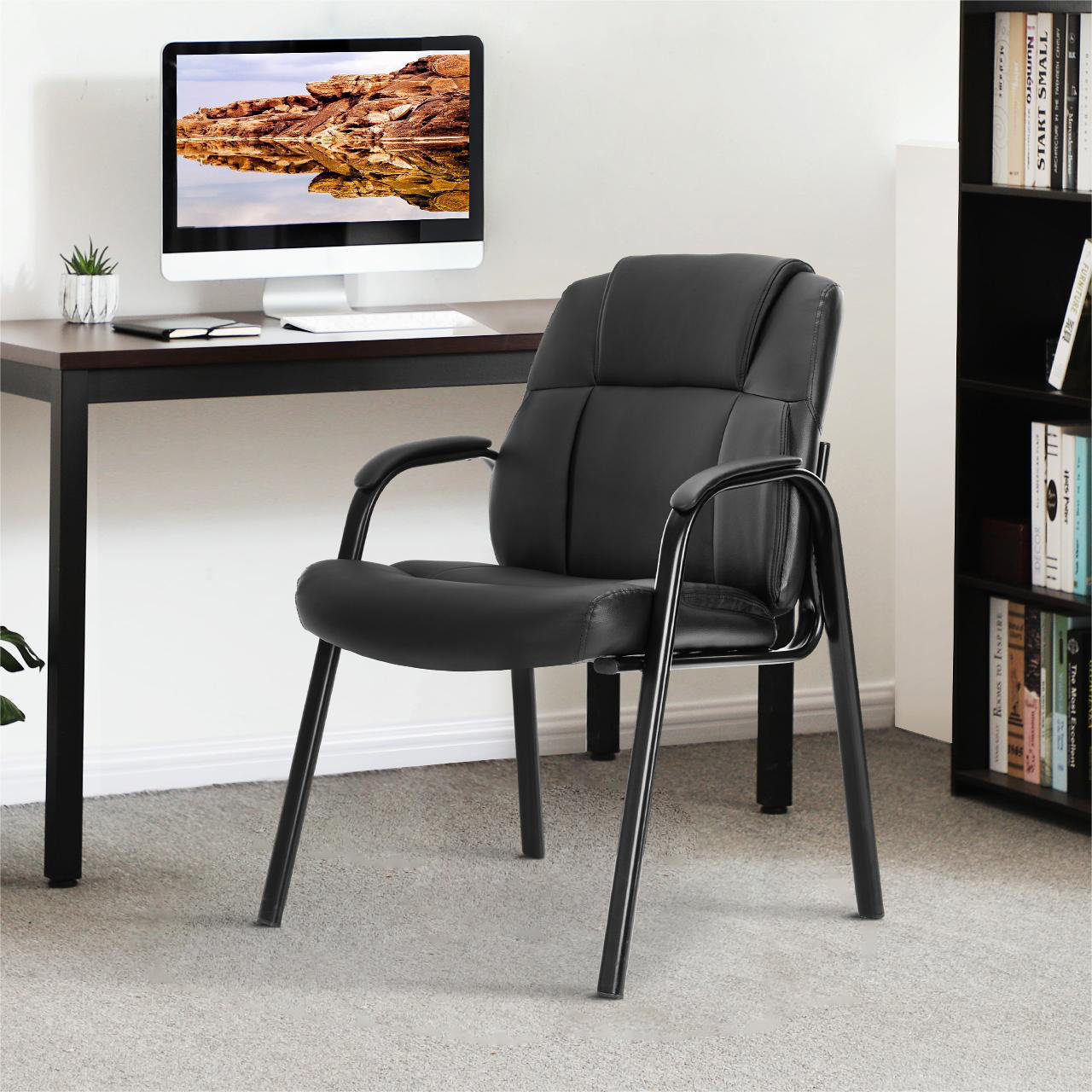 Smugdesk.com 22" W Stackable Leather Seat Reception Chair with Metal ...