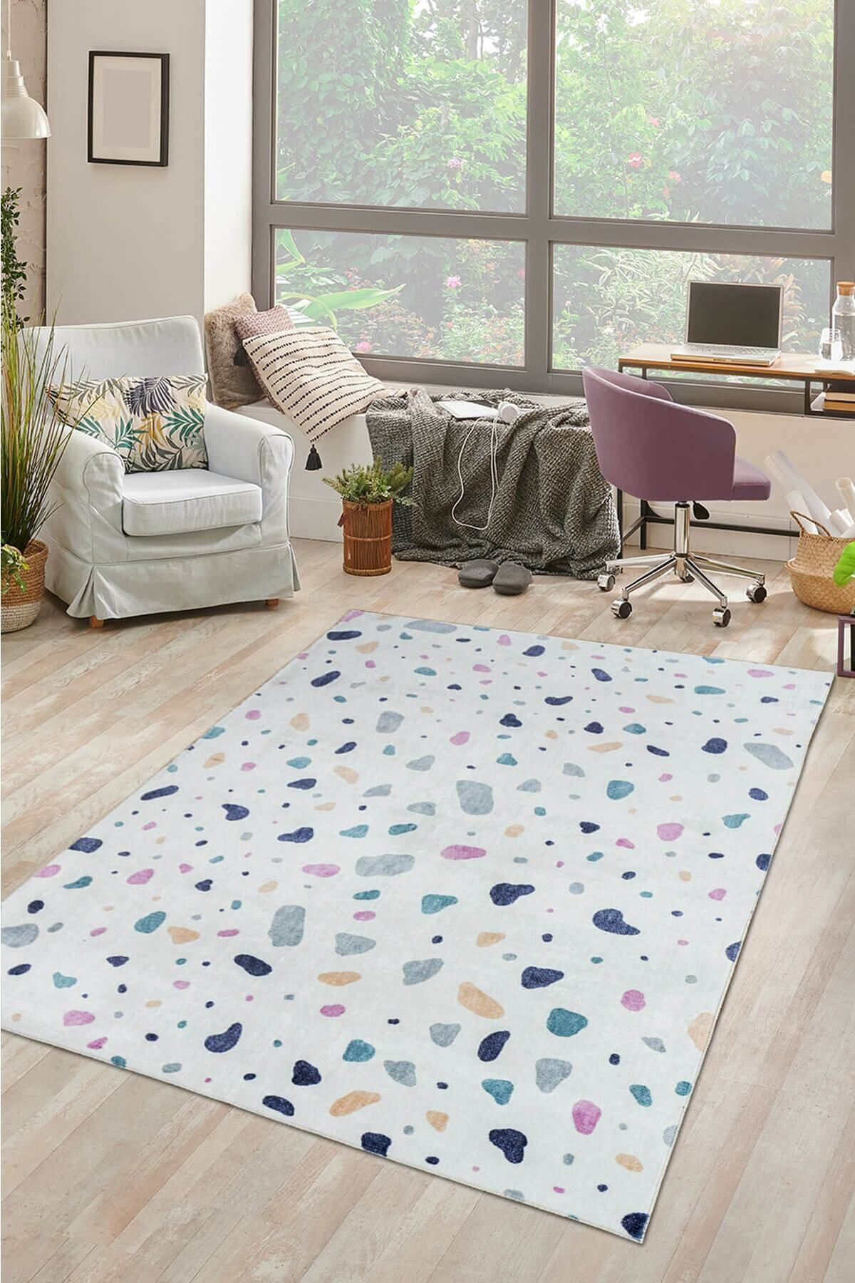 Orren Ellis Fuga Soft Textured White Modern Pattern Rug | Wayfair