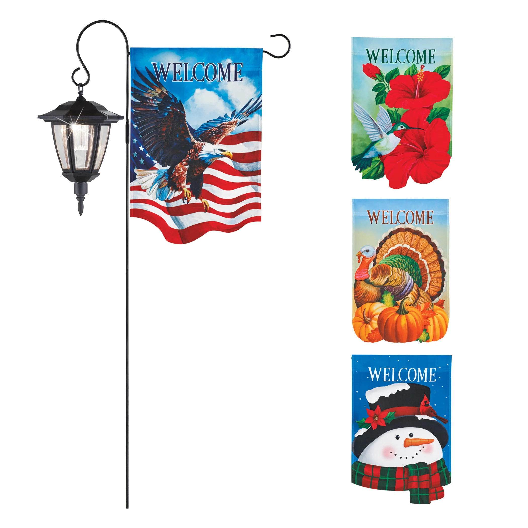Arlmont & Co. Set of 4 Interchangeable Seasonal Garden Flags with Solar ...