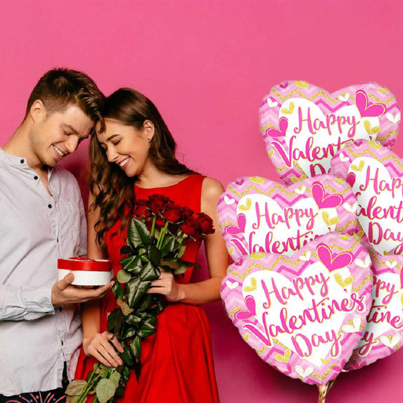 PMU Heart Shaped Valentines Day Balloons 18-inch Mylar (Pink Chevron ...