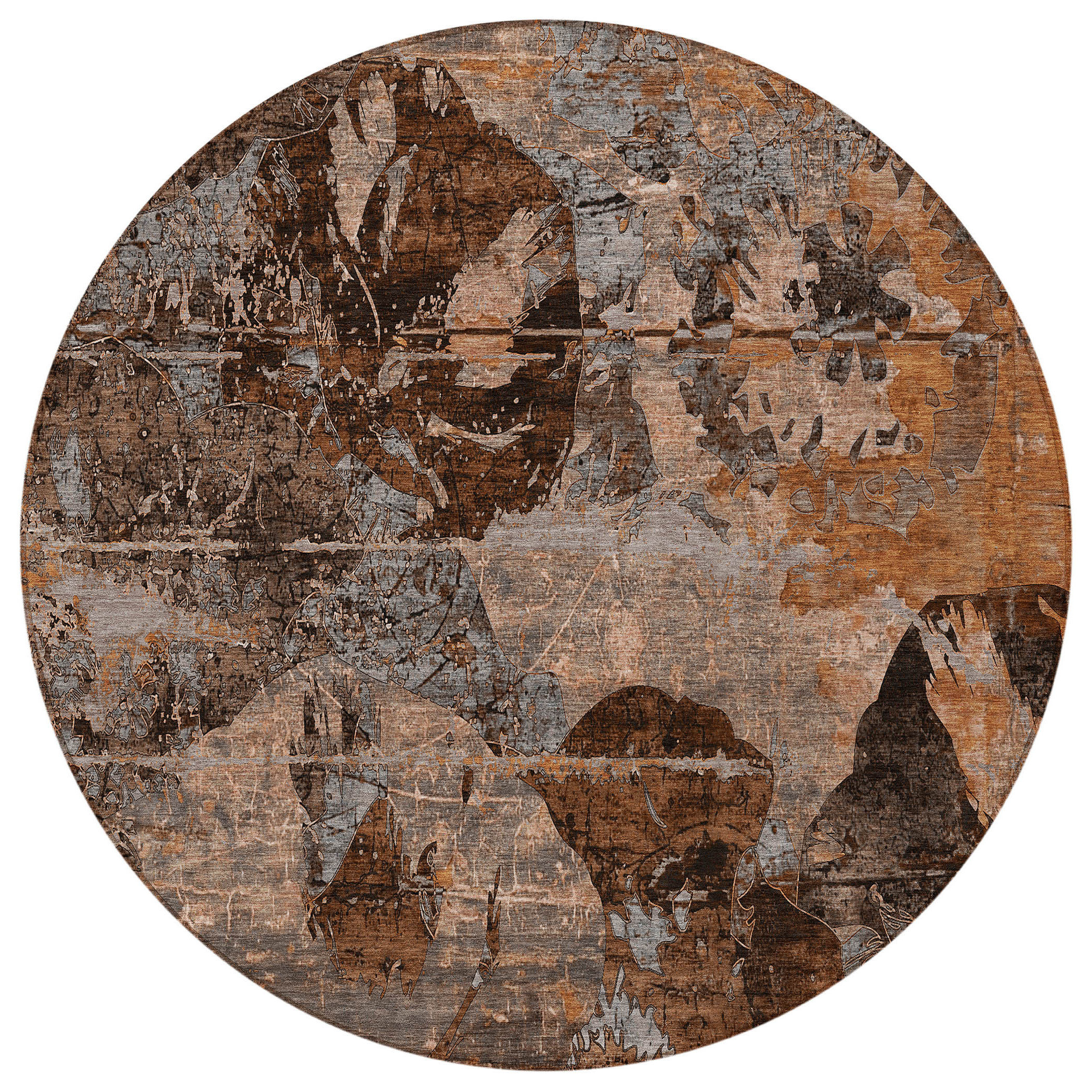 HomeRoots 8' Round Brown Terracotta and Gray Round Floral Washable Non ...